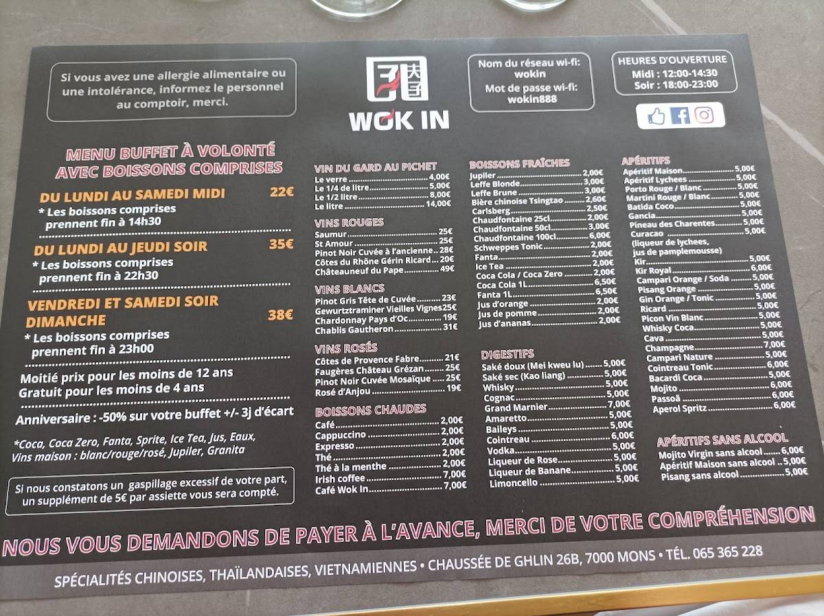Menu au WOK IN, Mons