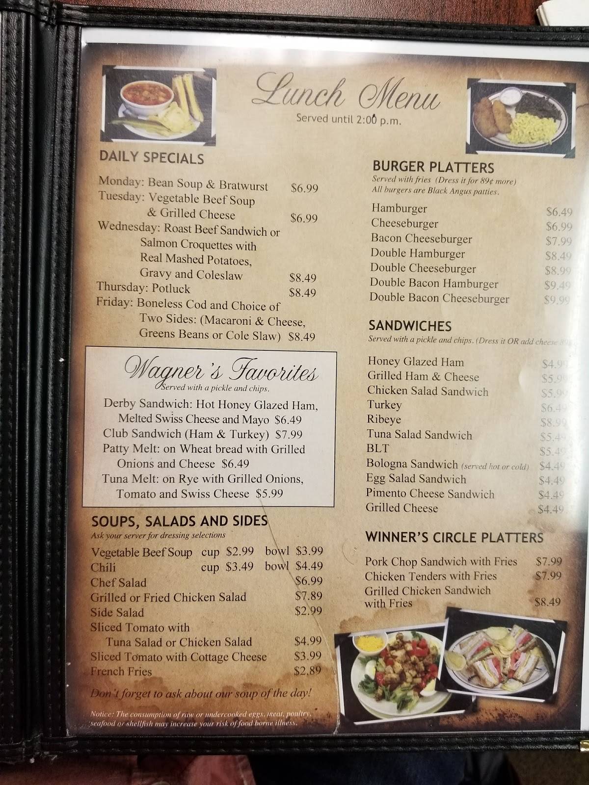 Menu at Wagner's Pharmacy restaurant, Louisville