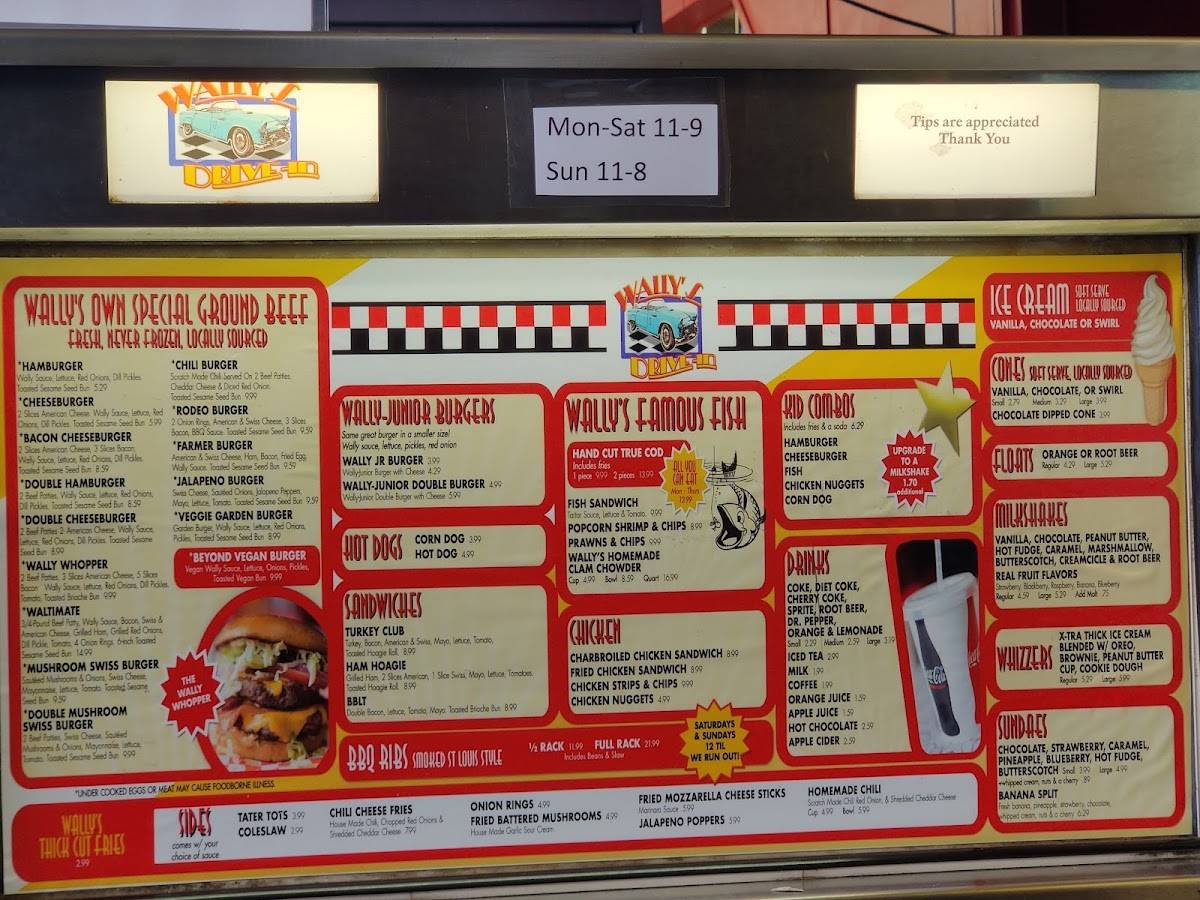 Menu at Wally's Drive-In restaurant, Buckley