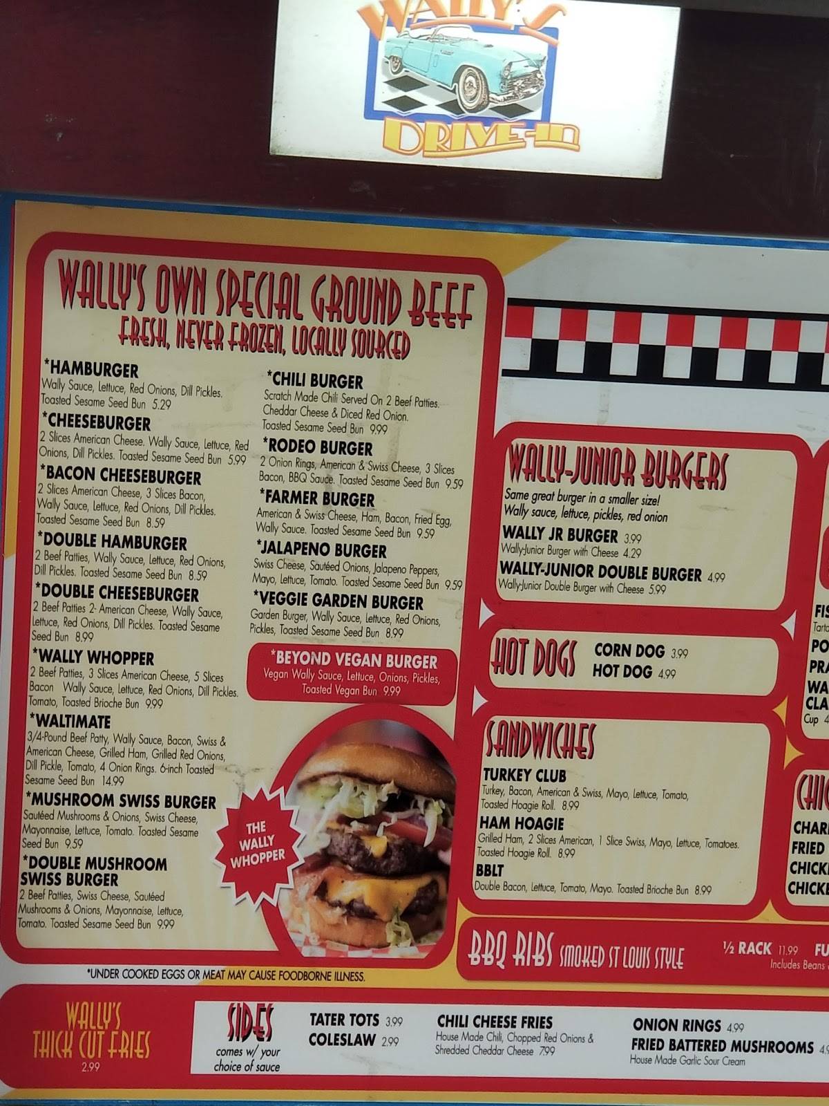Menu at Wally's Drive-In restaurant, Buckley