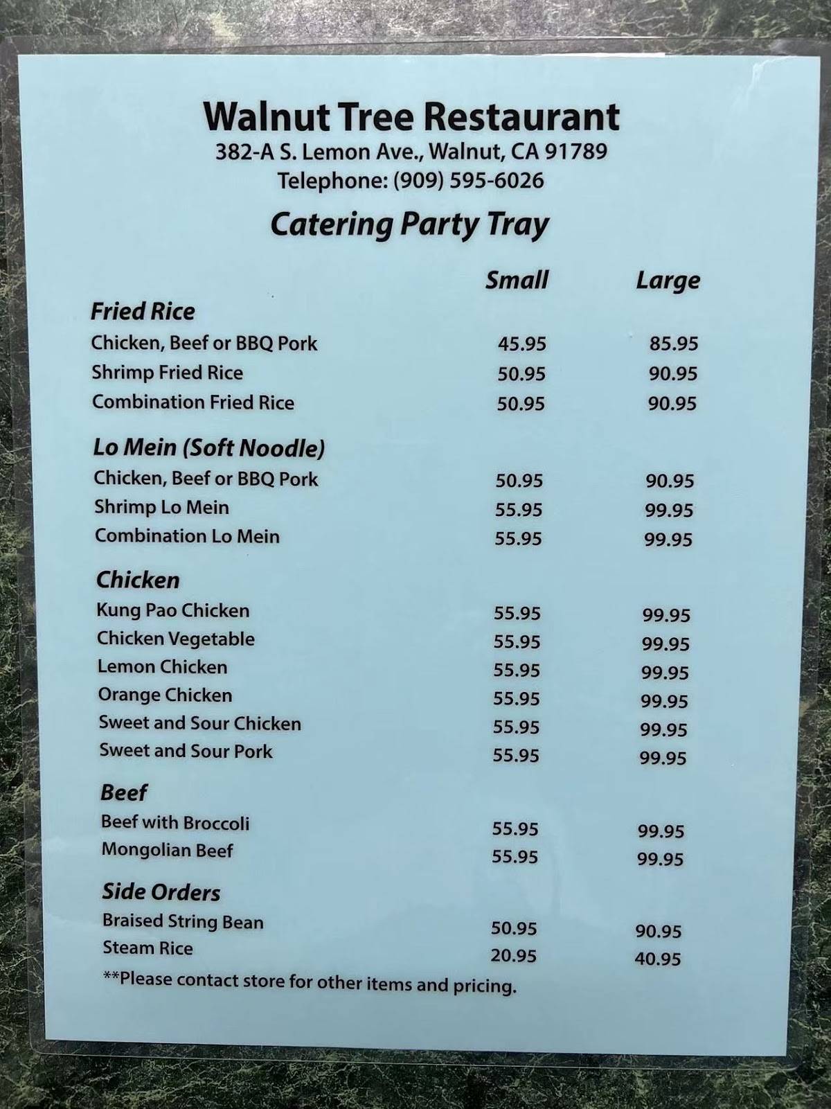 Menu at Walnut Tree Restaurant, Walnut