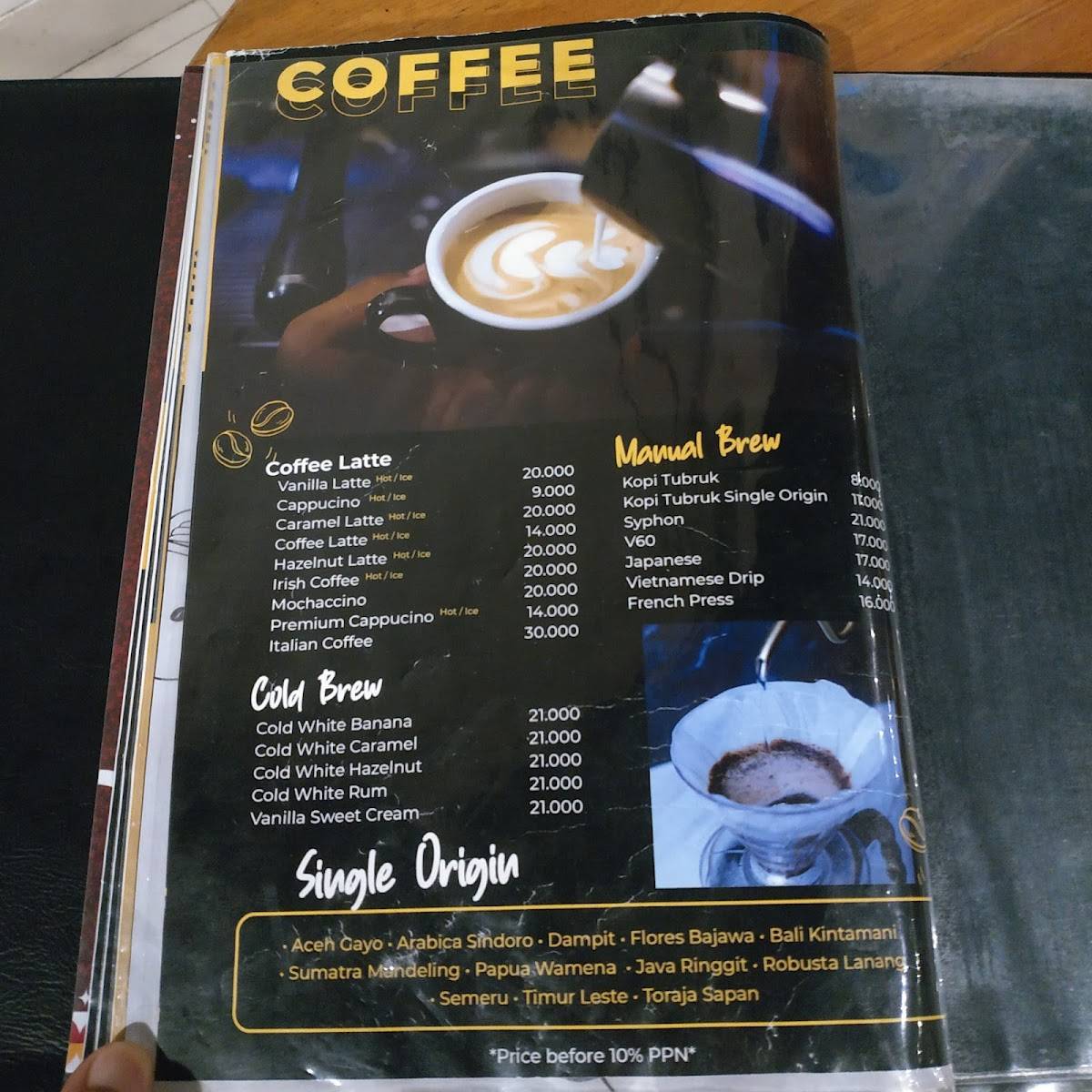 Carta del café Warunk WOW KWB Madiun, Madiun