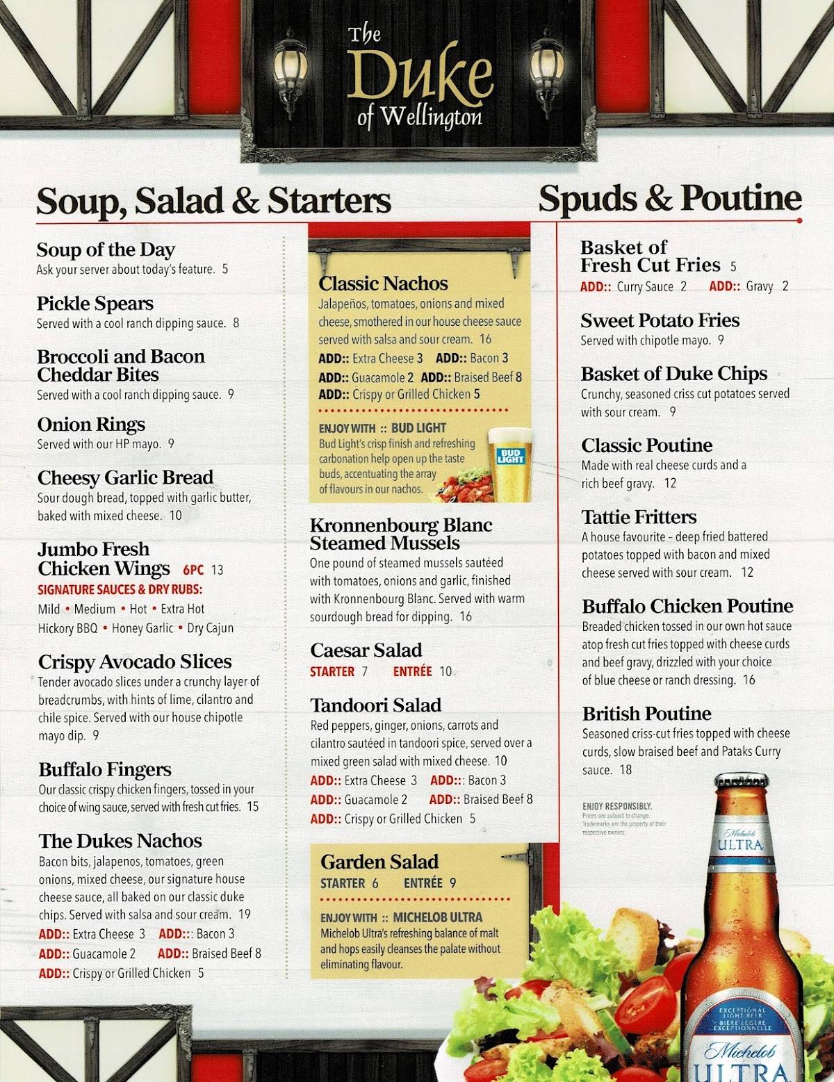 Menu at The Duke of Wellington pub & bar, Waterloo