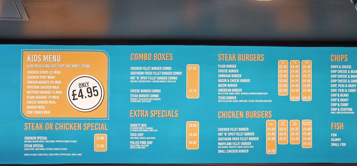 Menu at Waves fast food, Randalstown