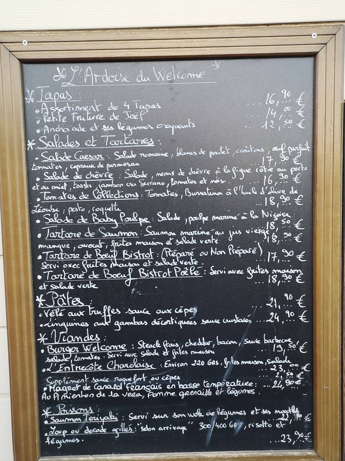 Menu au Welcome Beach restaurant, Le Lavandou