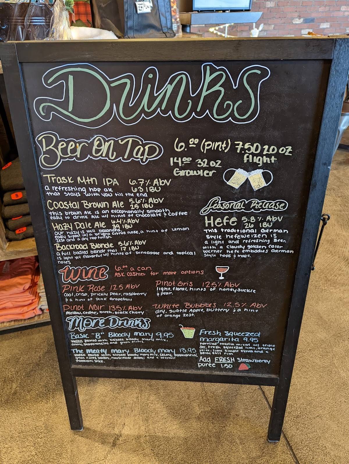 Menu at Werner Beef & Brew restaurant, Tillamook