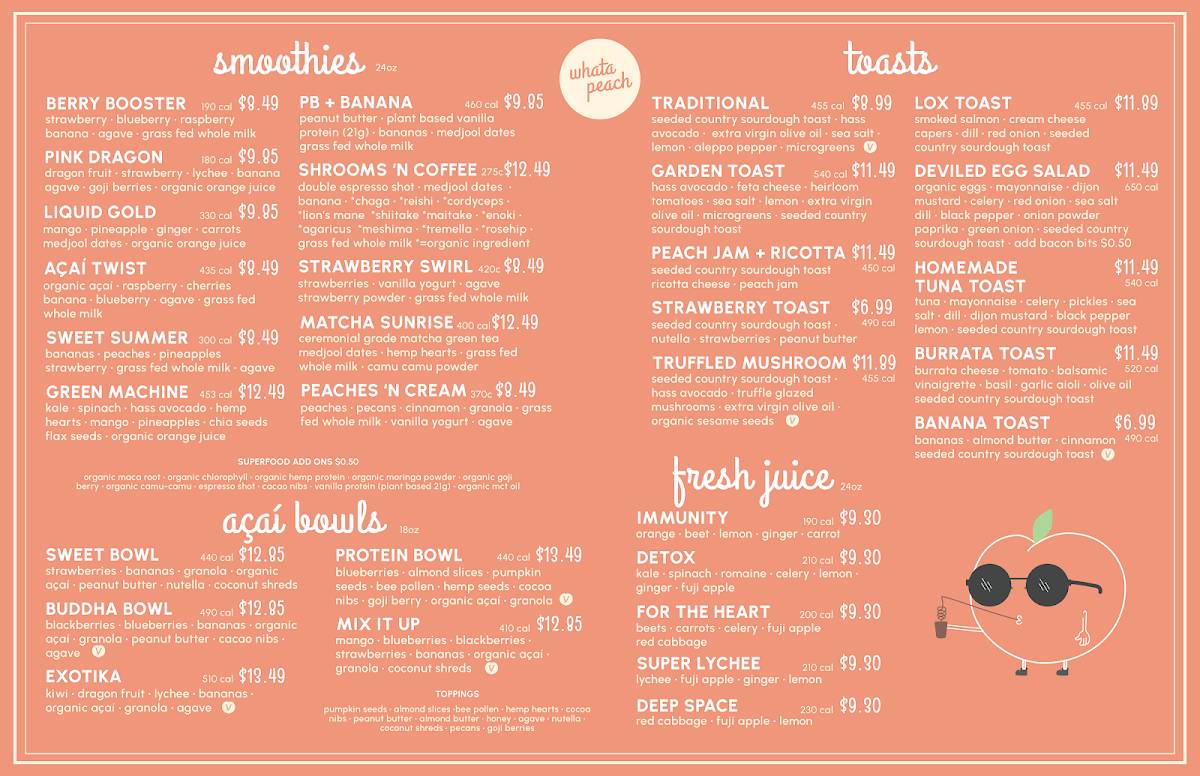 Menu at Whata Peach pub & bar, Universal City