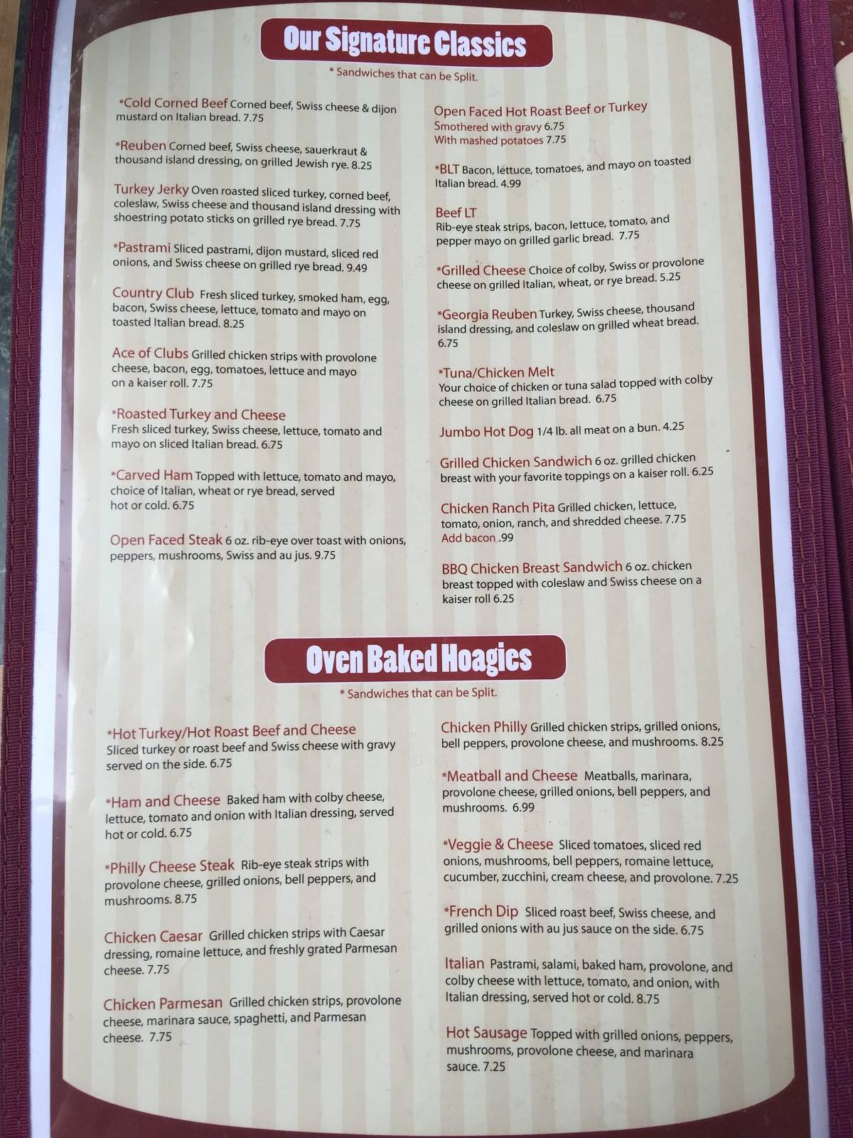 Menu at Uncle Pete's restaurant, Wheeling, 1 Community St