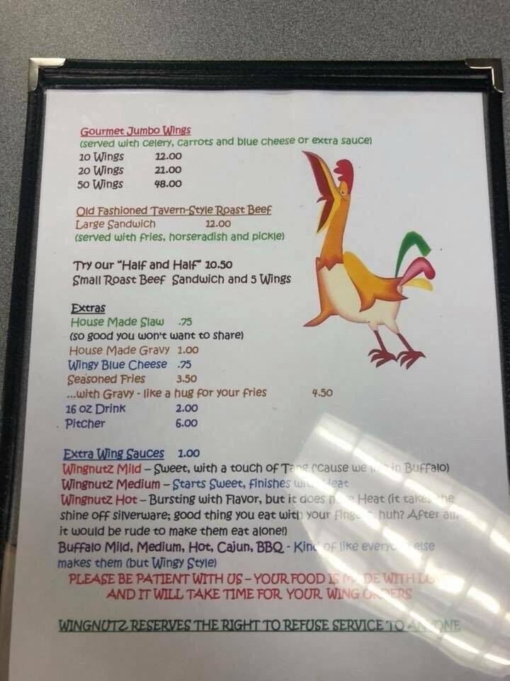 Menu at Wingnutz restaurant, Buffalo