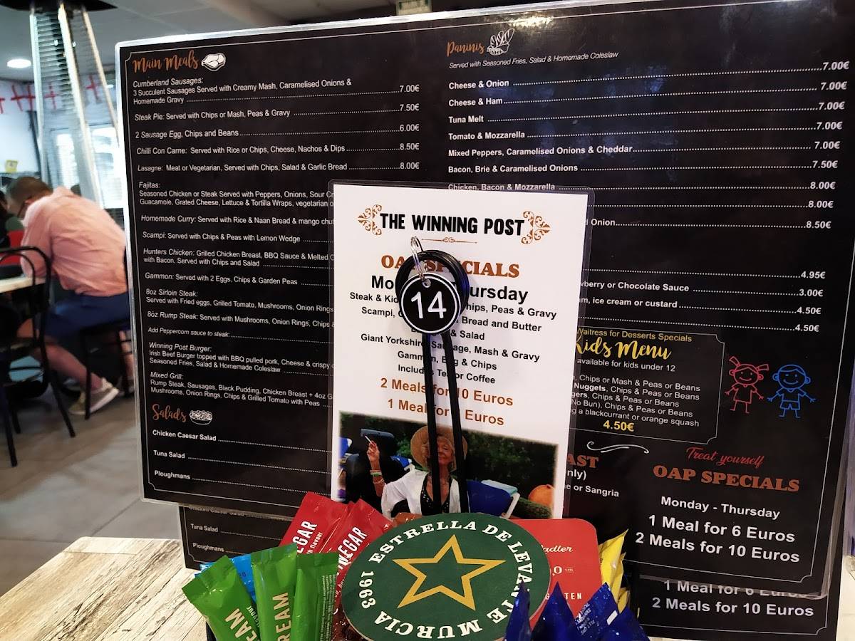 Menu at Winningpost pub & bar, Benidorm
