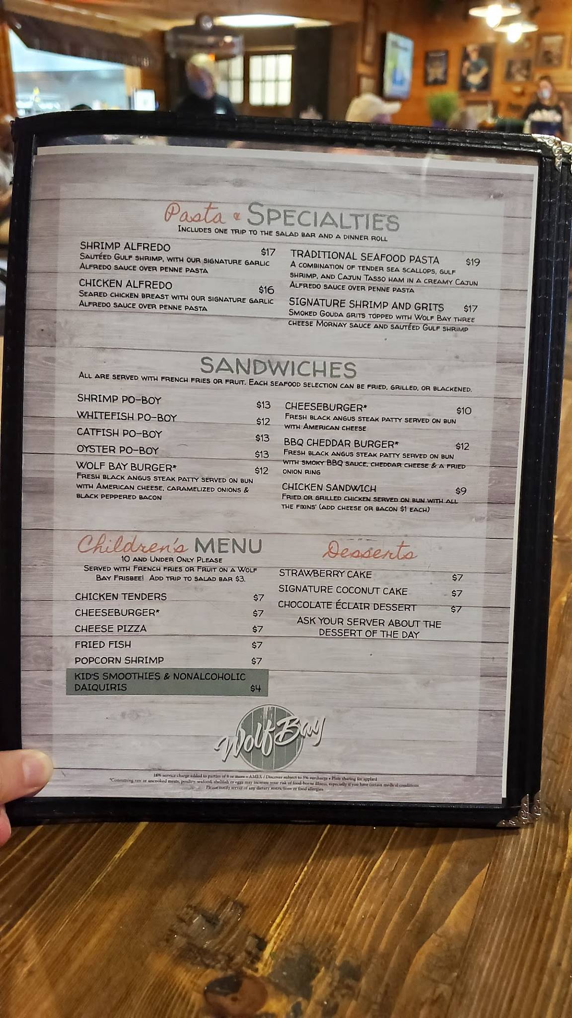 Menu at Wolf Bay Restaurant at Foley, Foley, Miflin Rd