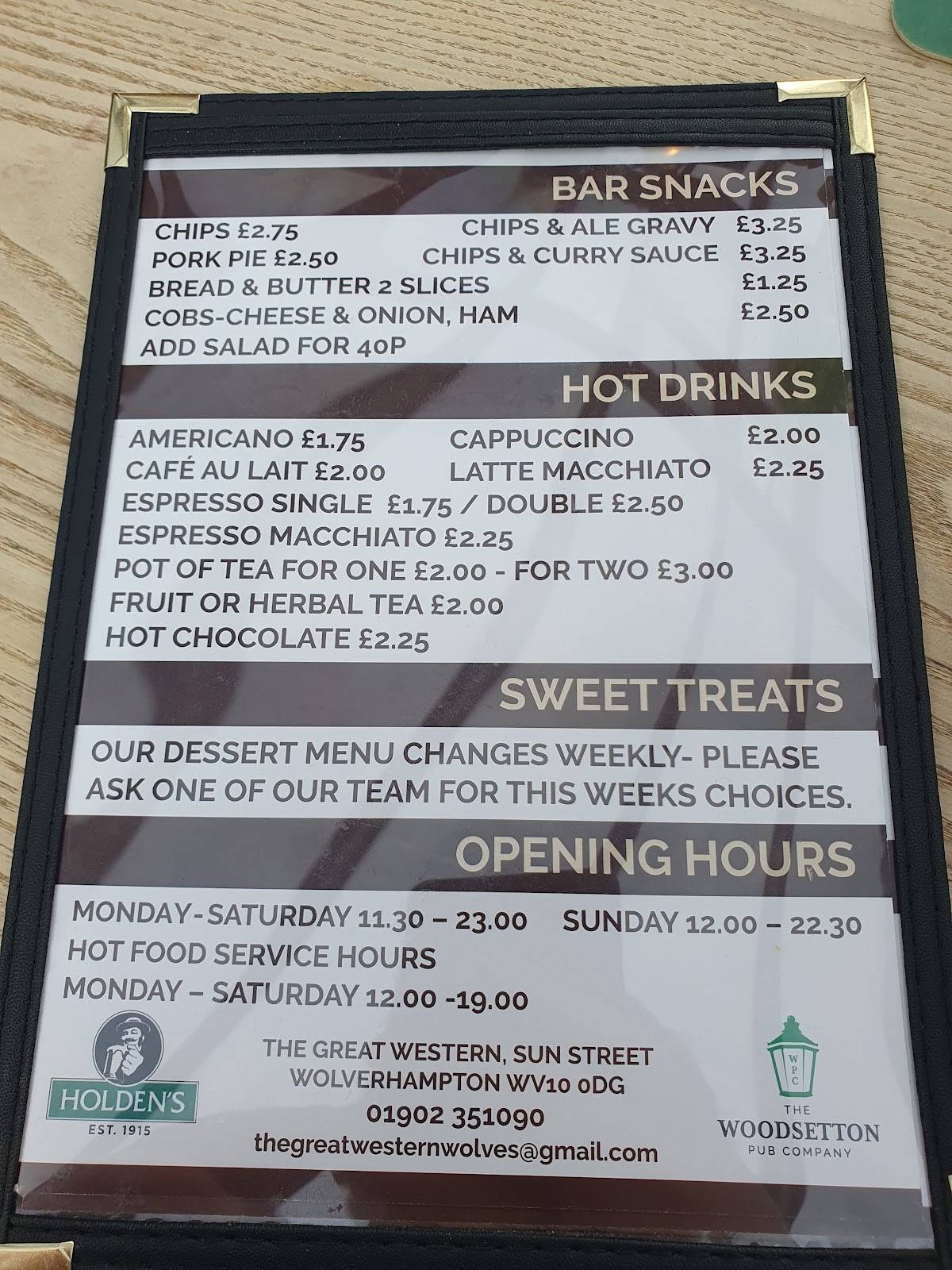 Menu at The Great Western pub & bar, Wolverhampton, Corn Hill