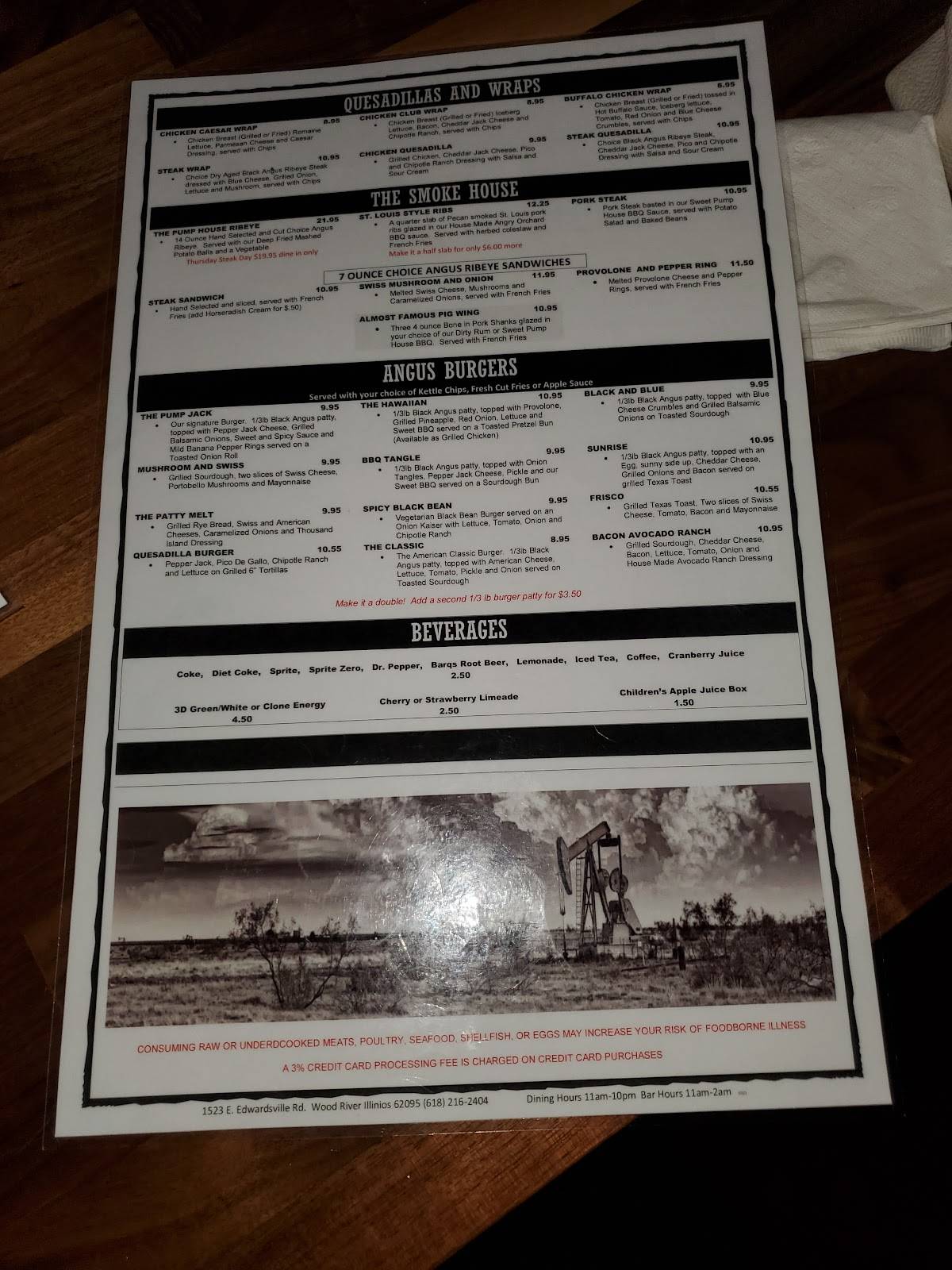 Menu at The Pump House Bar & Grill, Wood River