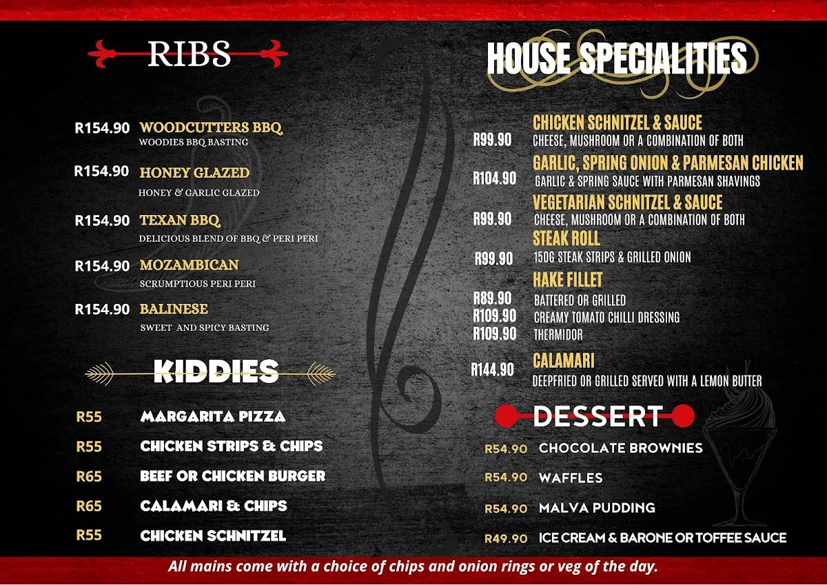 Menu at Woodcutters Restaurant, Durban