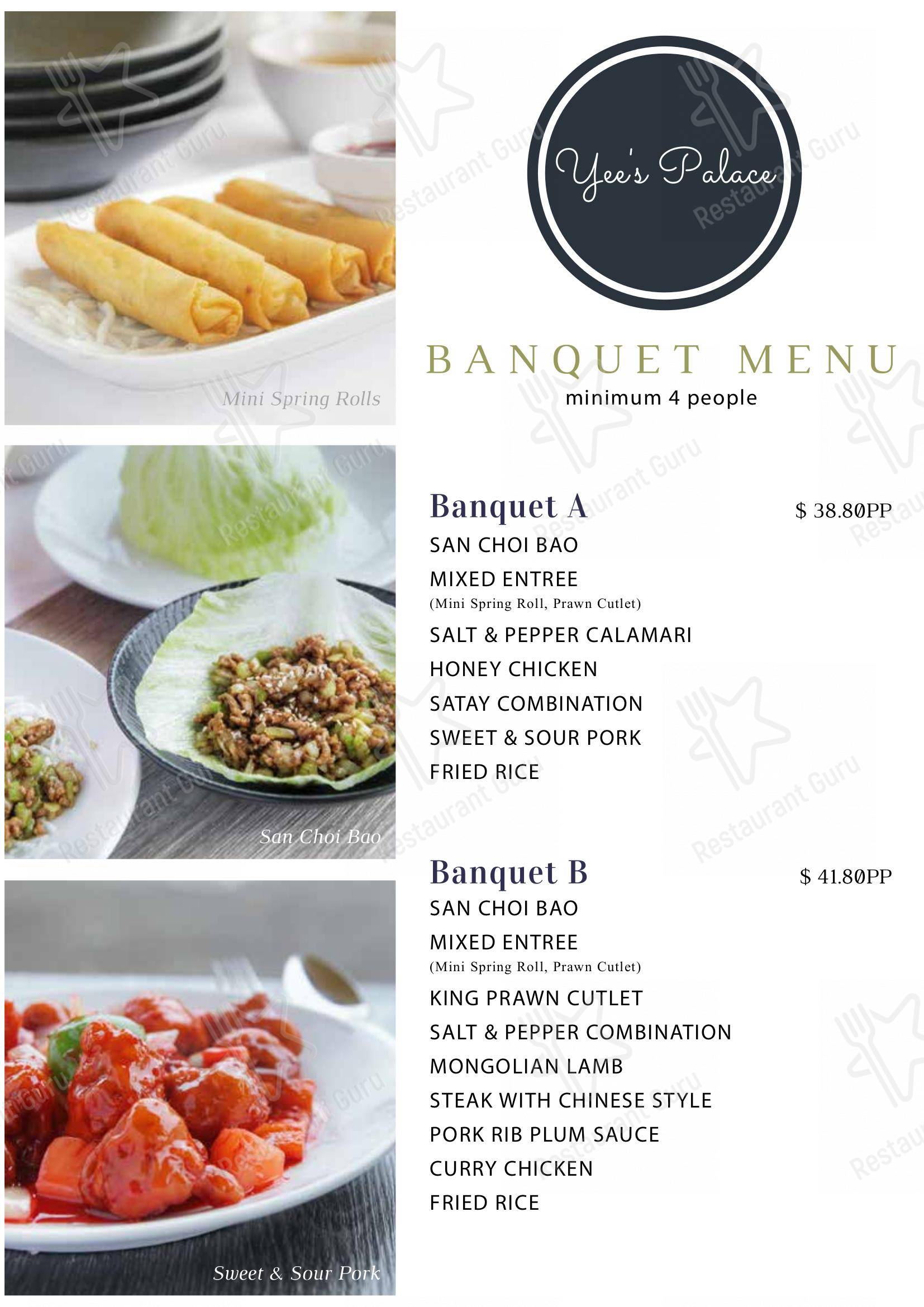 Menu at Yee's Palace Chinese Restaurant, Rouse Hill