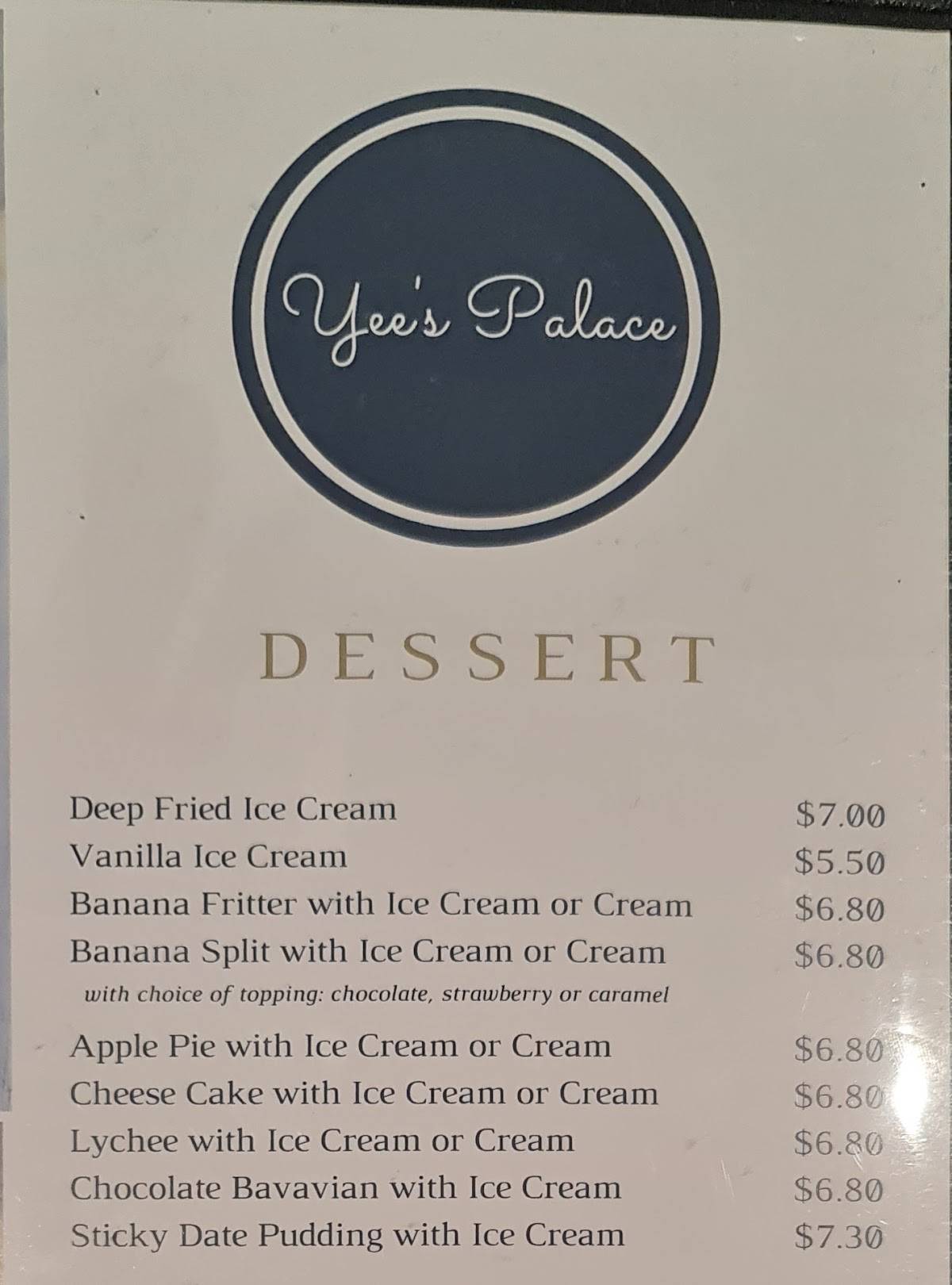 Menu at Yee's Palace Chinese Restaurant, Rouse Hill