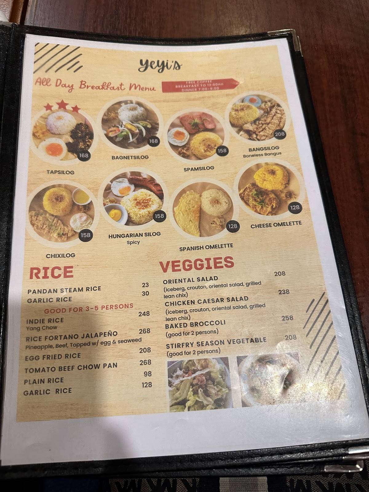 Menu at Yeyi's Pizzeria & Café, Tanay
