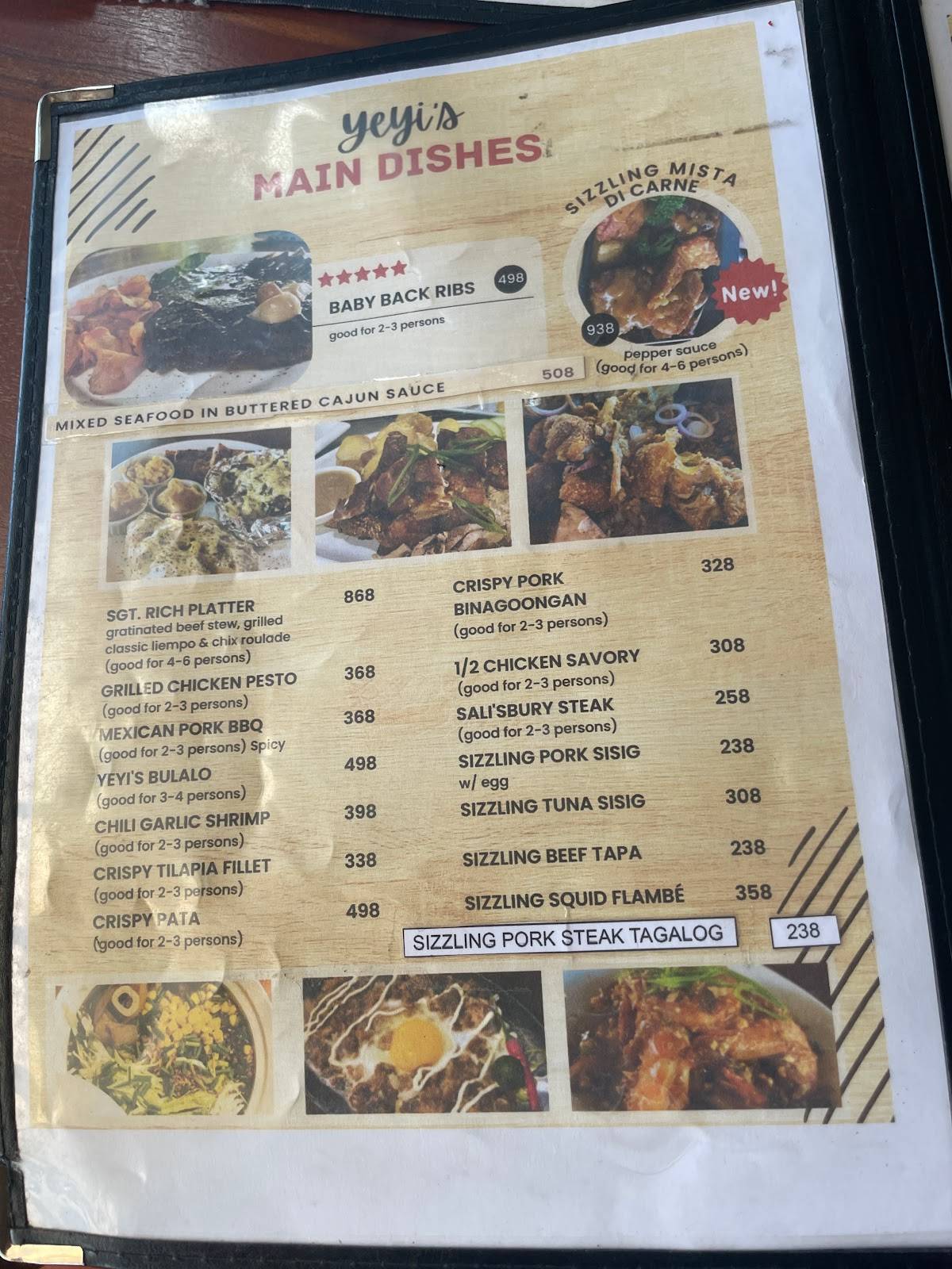 Menu at Yeyi's Pizzeria & Café, Tanay