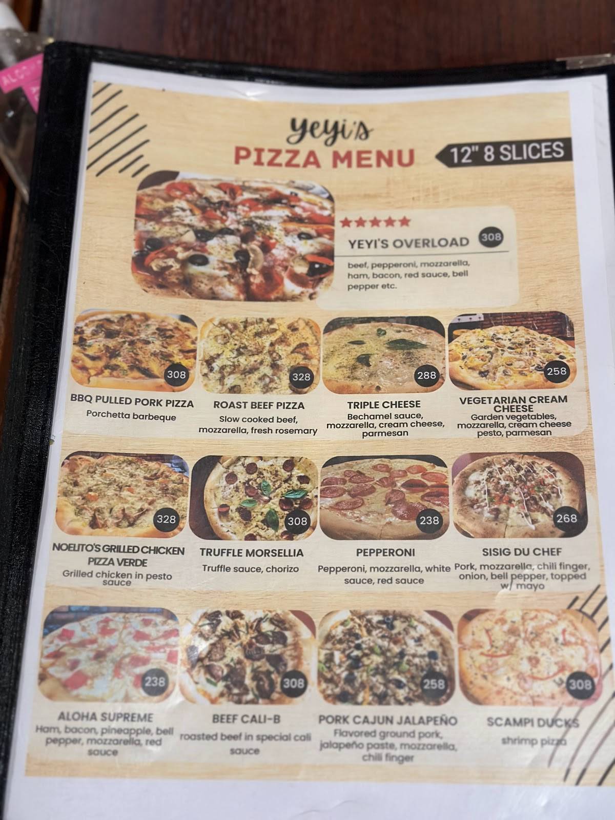 Menu at Yeyi's Pizzeria & Café, Tanay