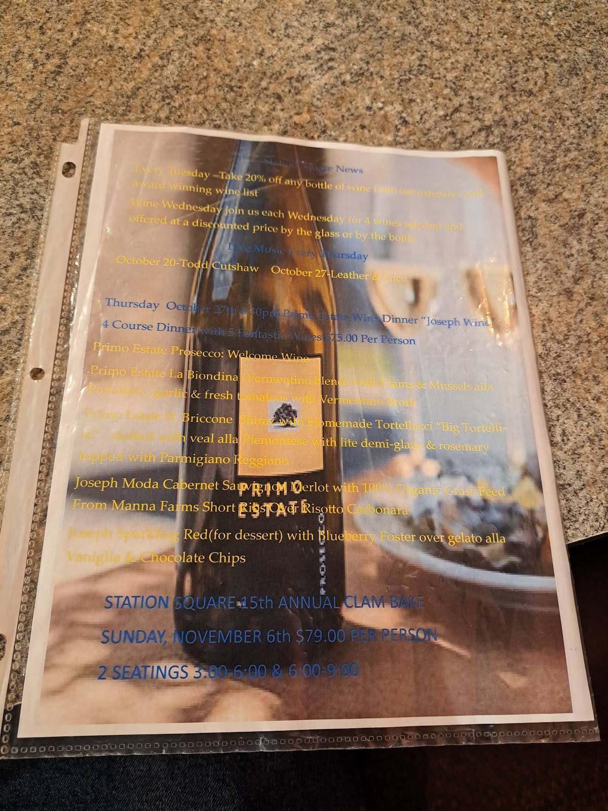 Menu at Station Square restaurant, Youngstown, Belmont Ave