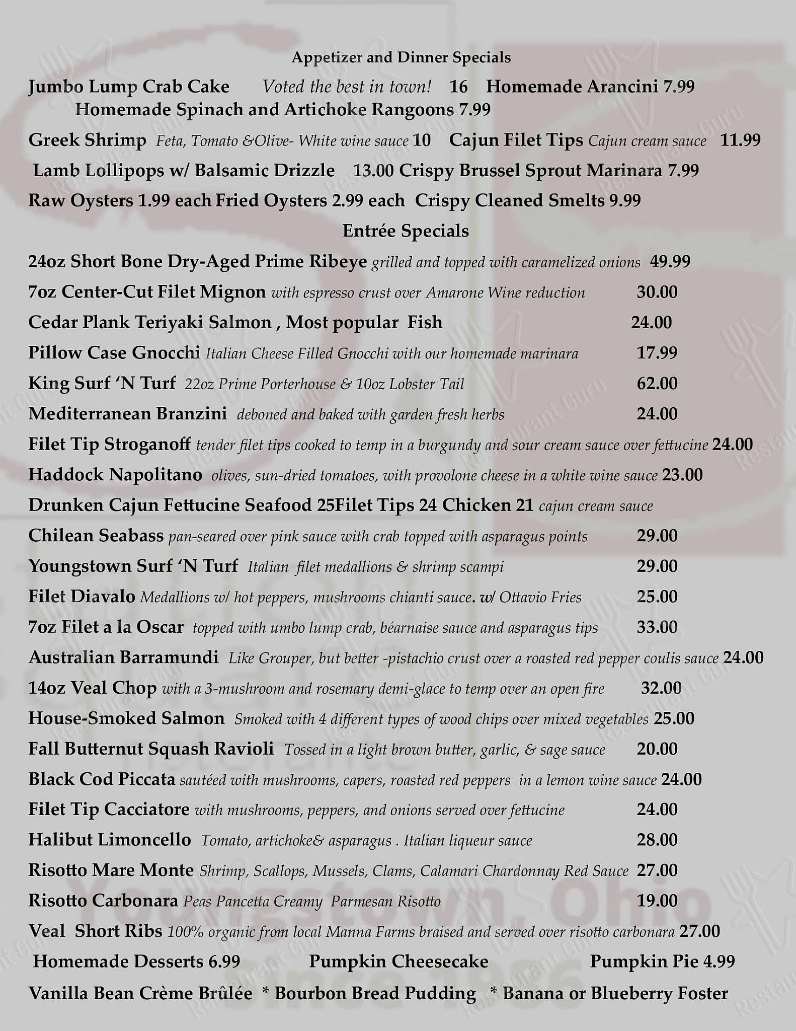 Menu at Station Square restaurant, Youngstown, Belmont Ave