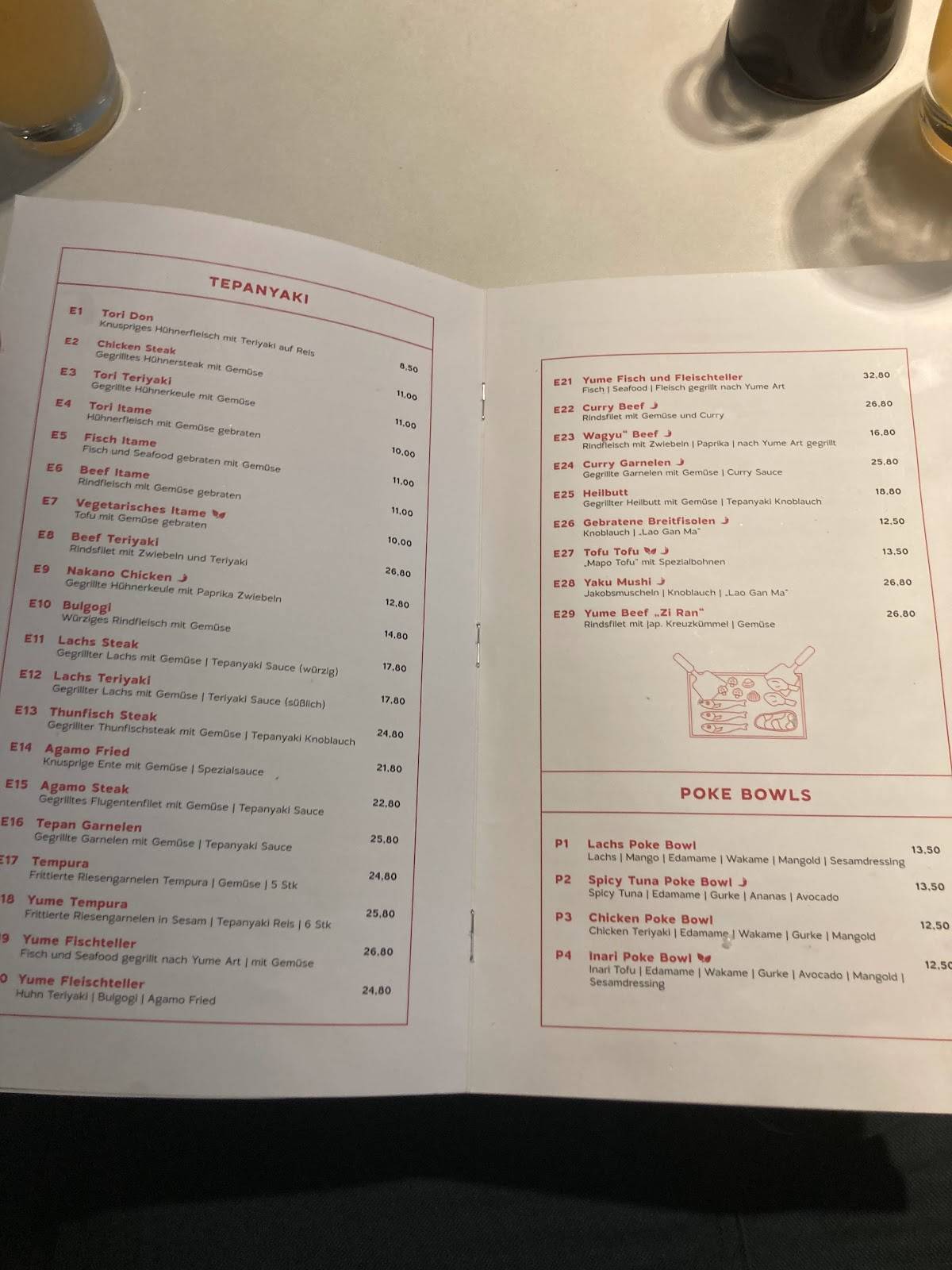 Speisekarte von Yume restaurant, Wien