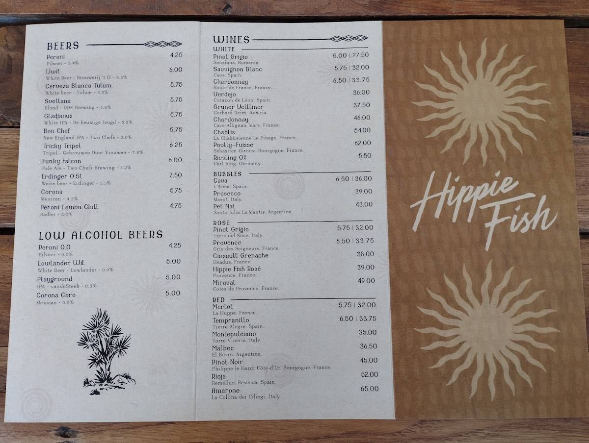 Menu at Hippie Fish, Zandvoort
