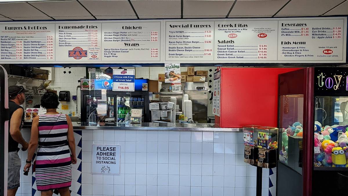 Menu at Zax Drive Inn restaurant, Winnipeg