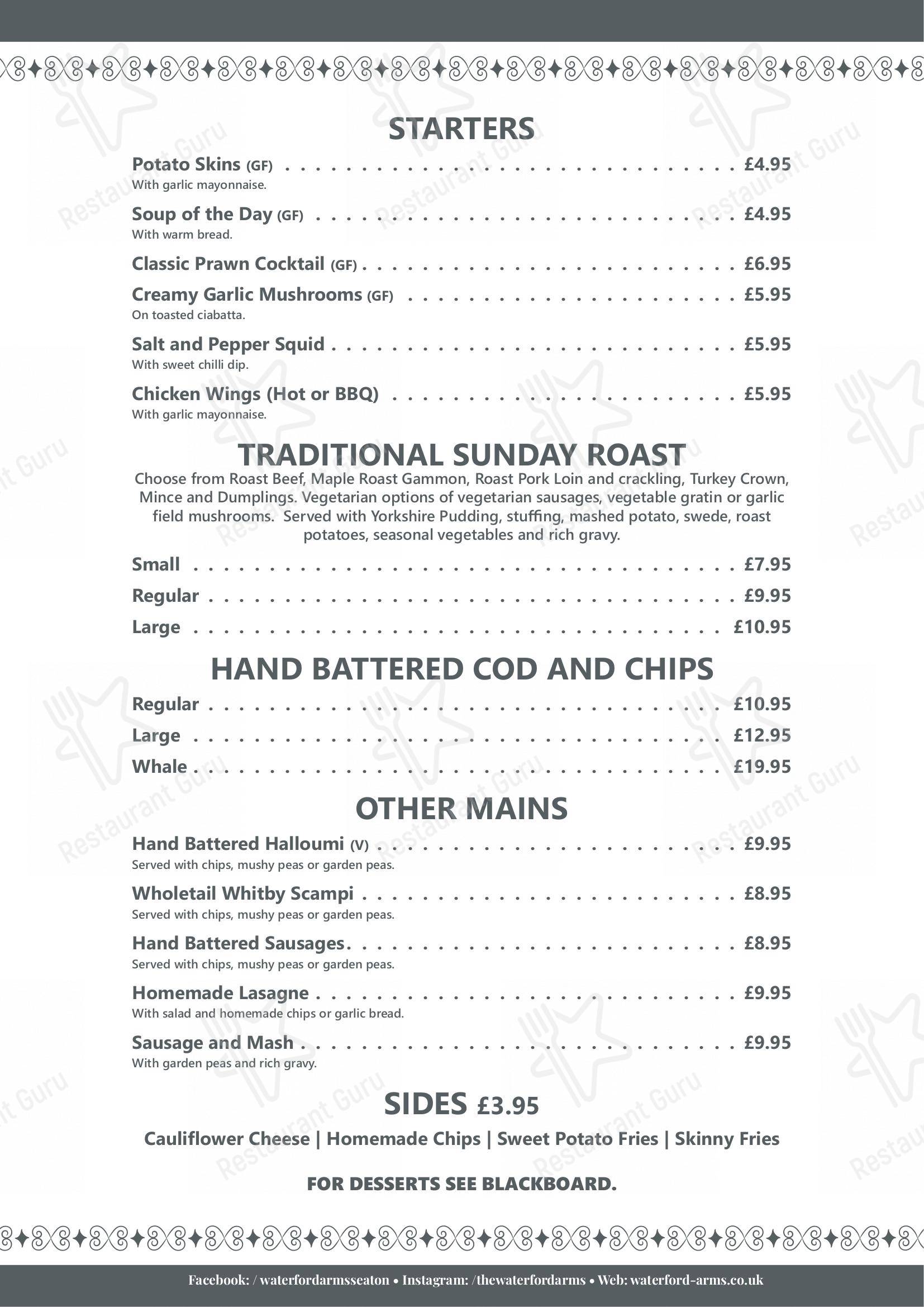 Menu at The Waterford Arms pub & bar, Whitley Bay, Collywell Bay Rd