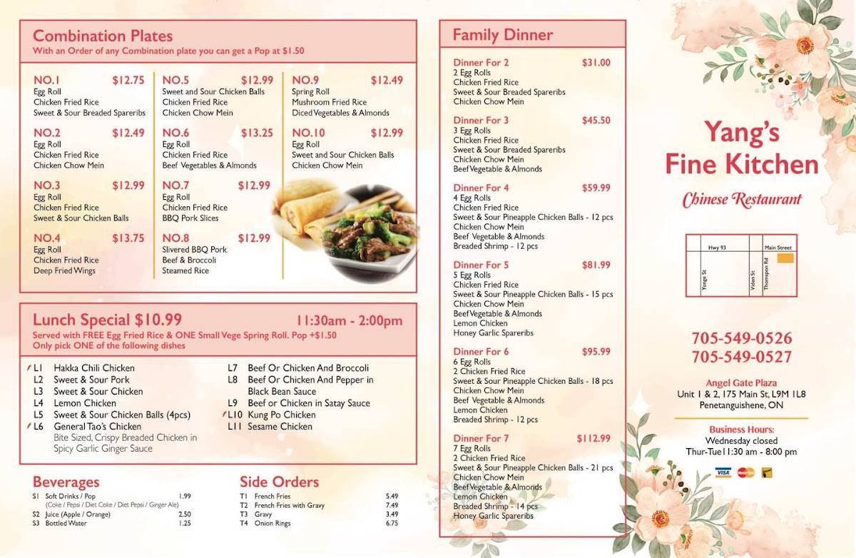 Menu at yang‘s fine kitchen restaurant, Penetanguishene