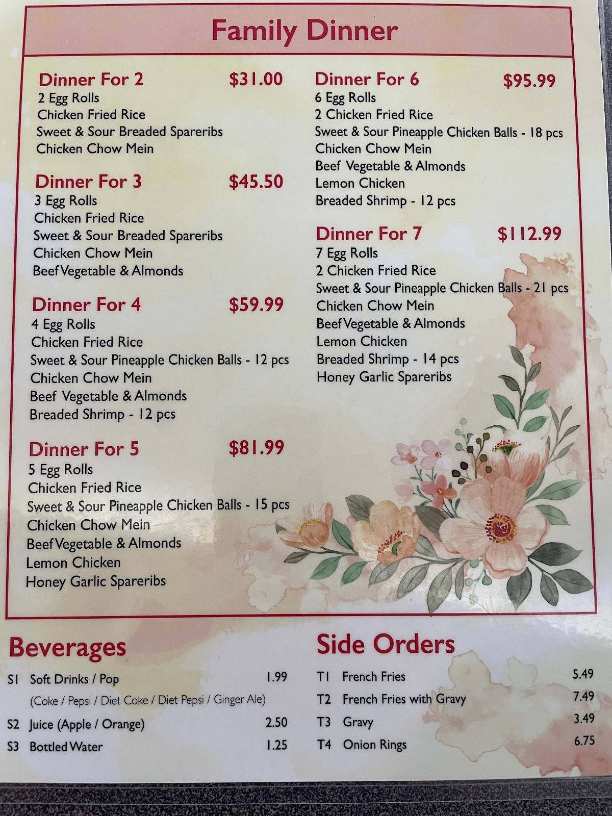 Menu at yang‘s fine kitchen restaurant, Penetanguishene