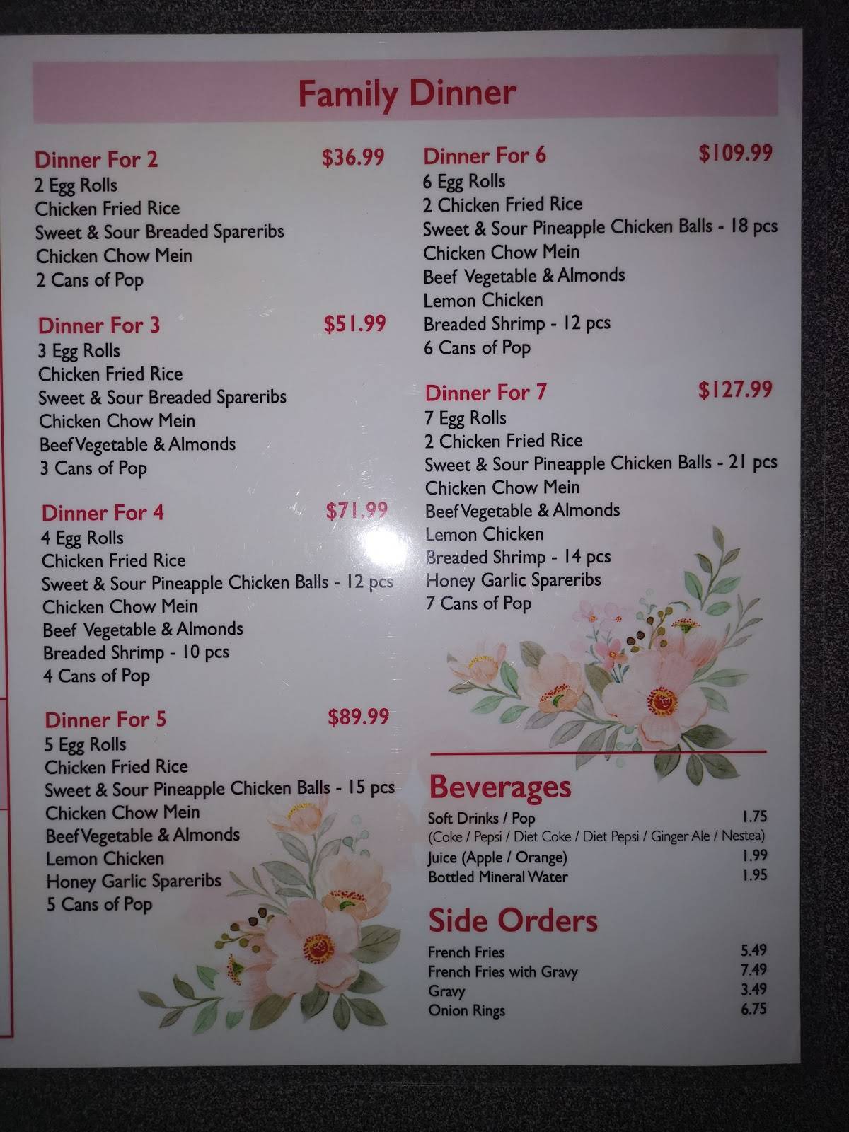 Menu at yang‘s fine kitchen restaurant, Penetanguishene