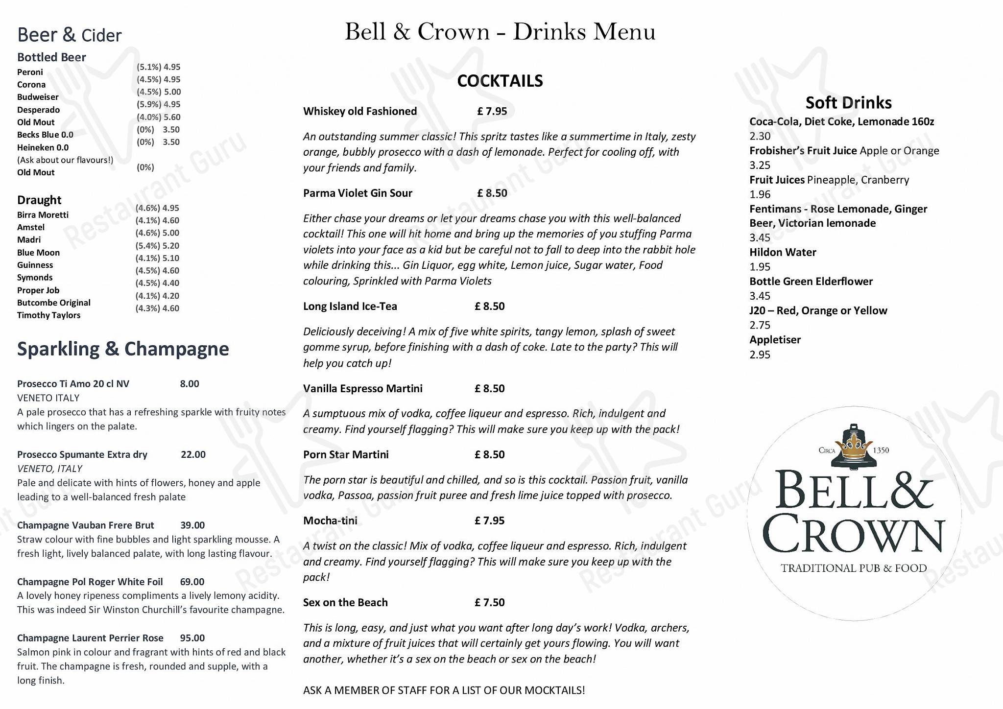 Menu at The Bell & Crown pub & bar, Salisbury