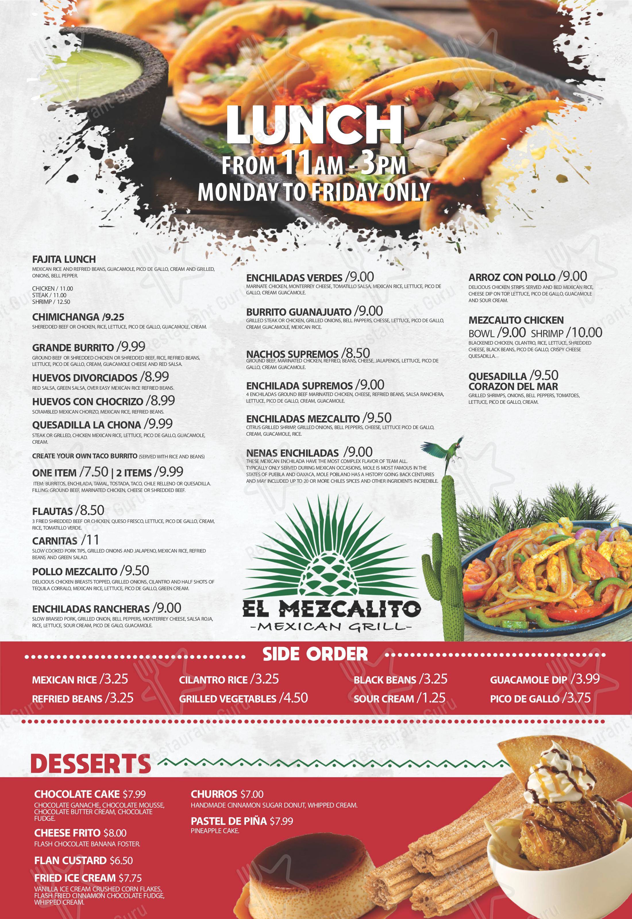 Menu at El Mezcalito Mexican Grill restaurant, Palm Bay