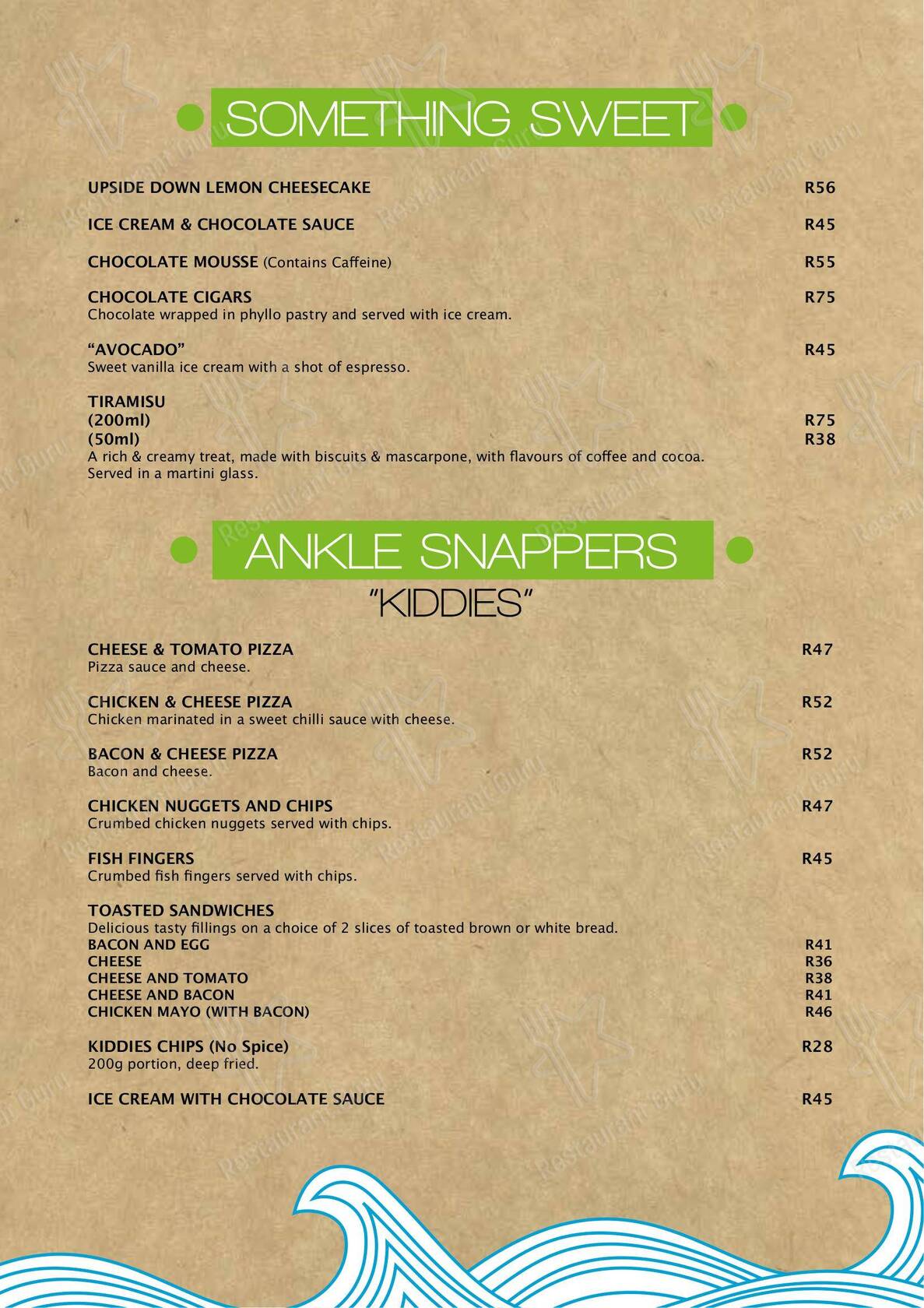 Menu at The Lighthouse Restaurant, Qondwane