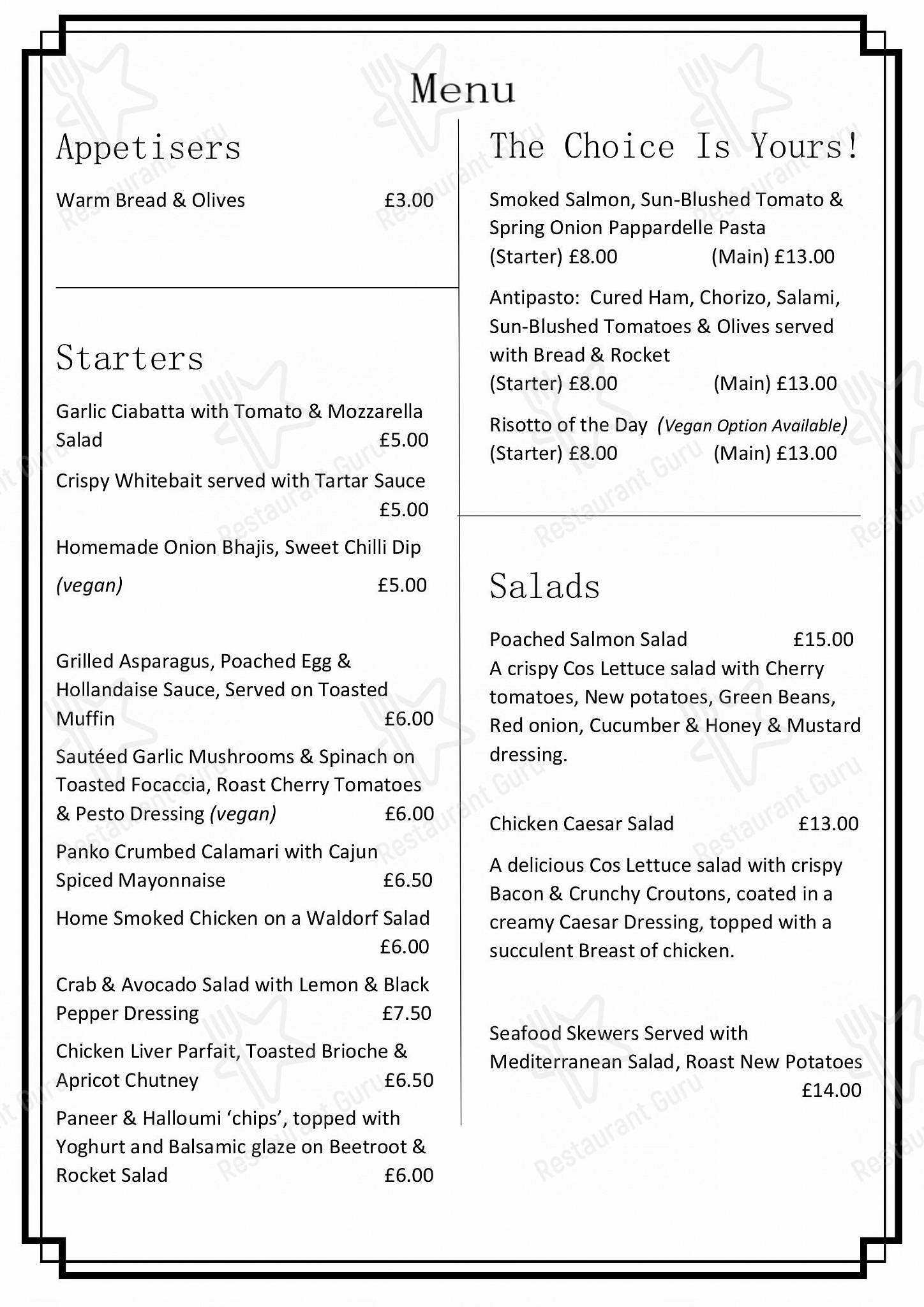 Menu at Cartwright Hotel pub & bar, Adderbury