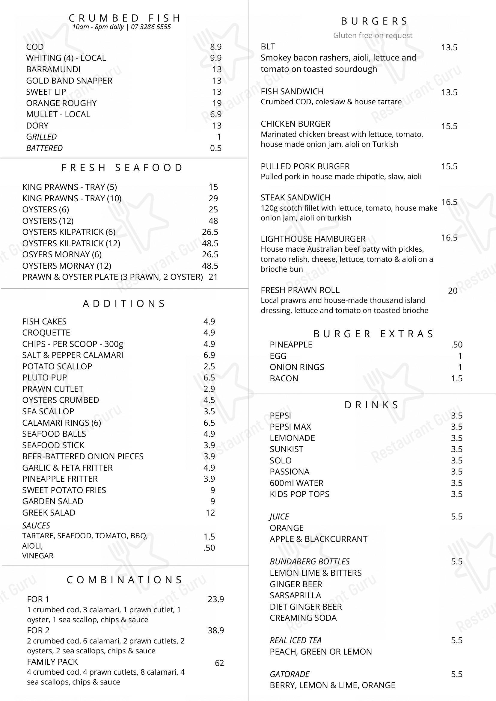 Menu at The Lighthouse Restaurant, Cleveland