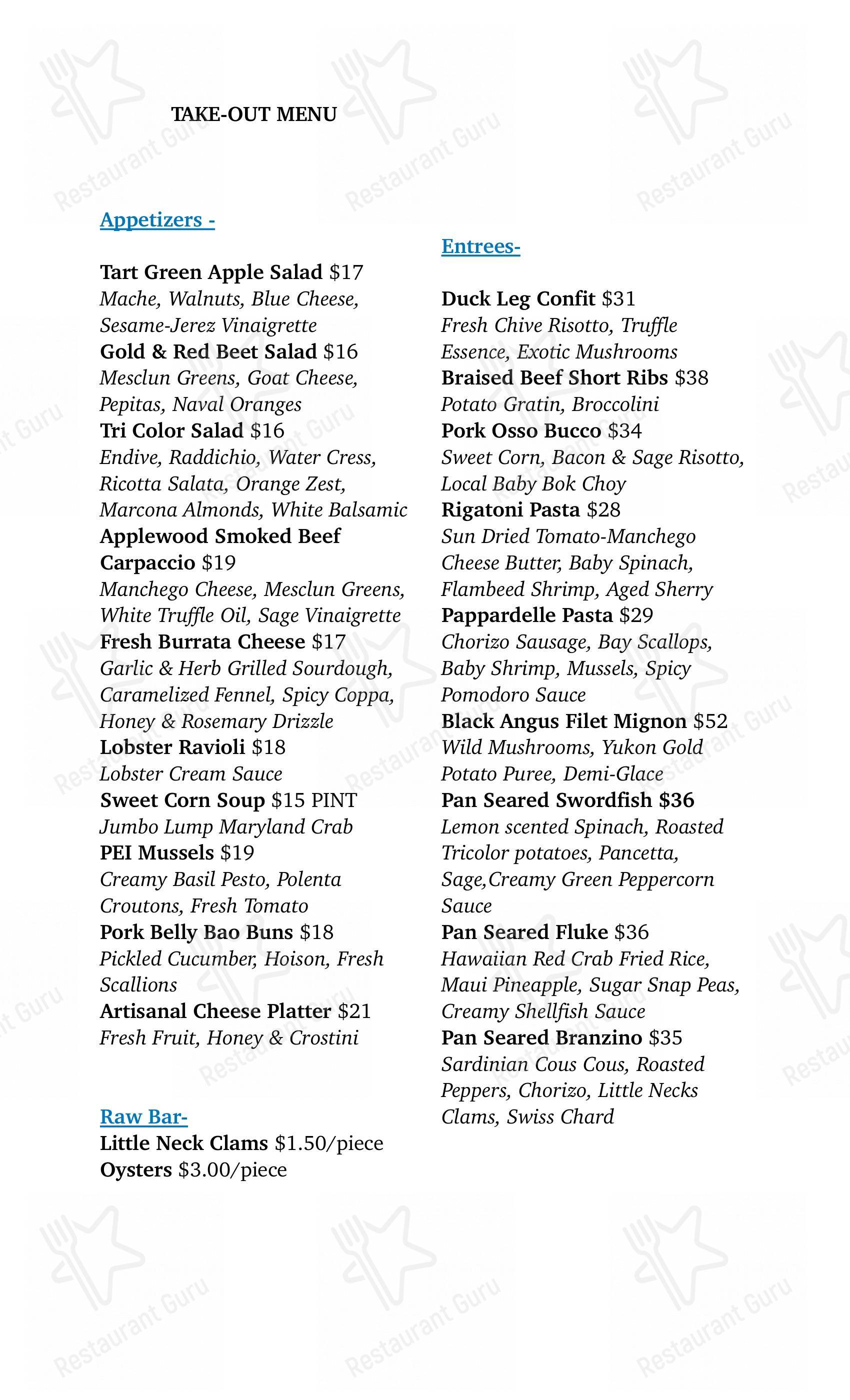 Menu at La Plage restaurant, Wading River