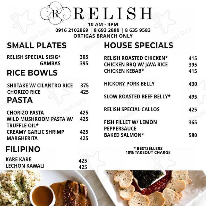 Menu at Relish Luxe Cafe, Pasig, 11 Ortigas Avenue