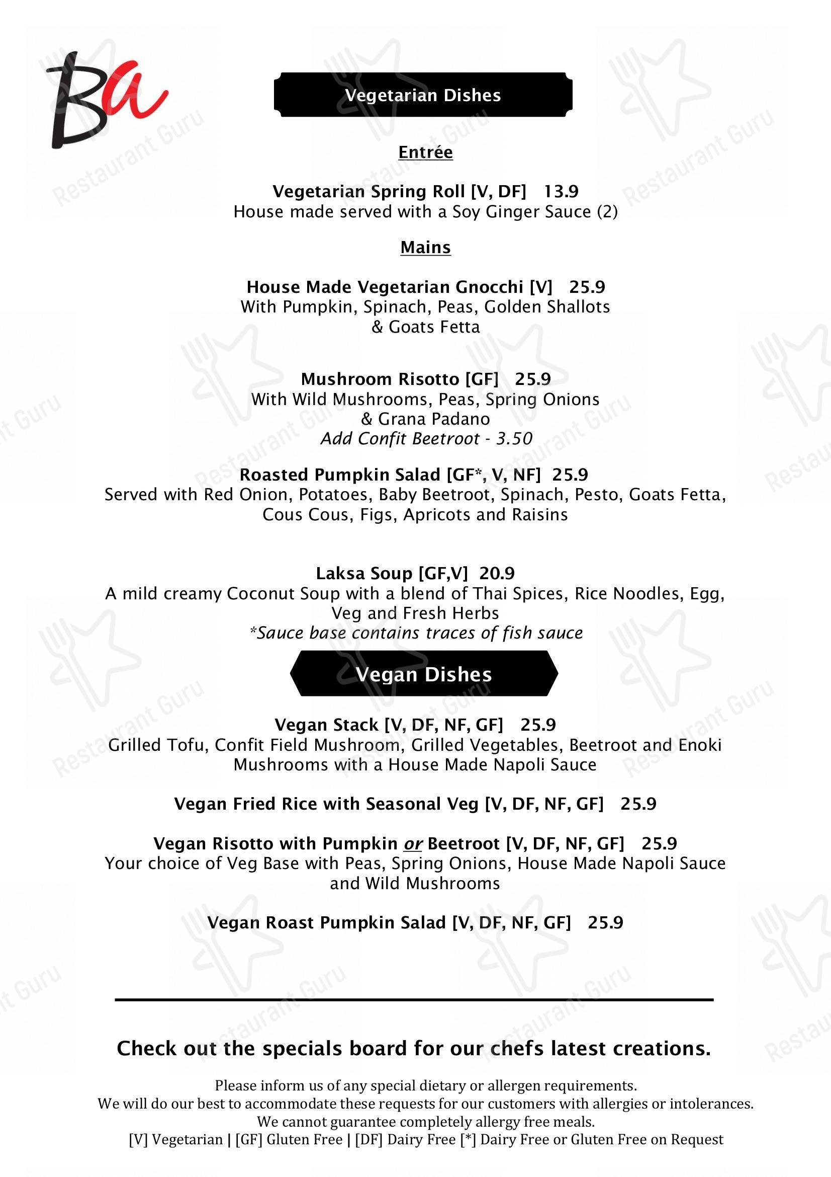 Menu at Brougham Arms Hotel restaurant, Bendigo