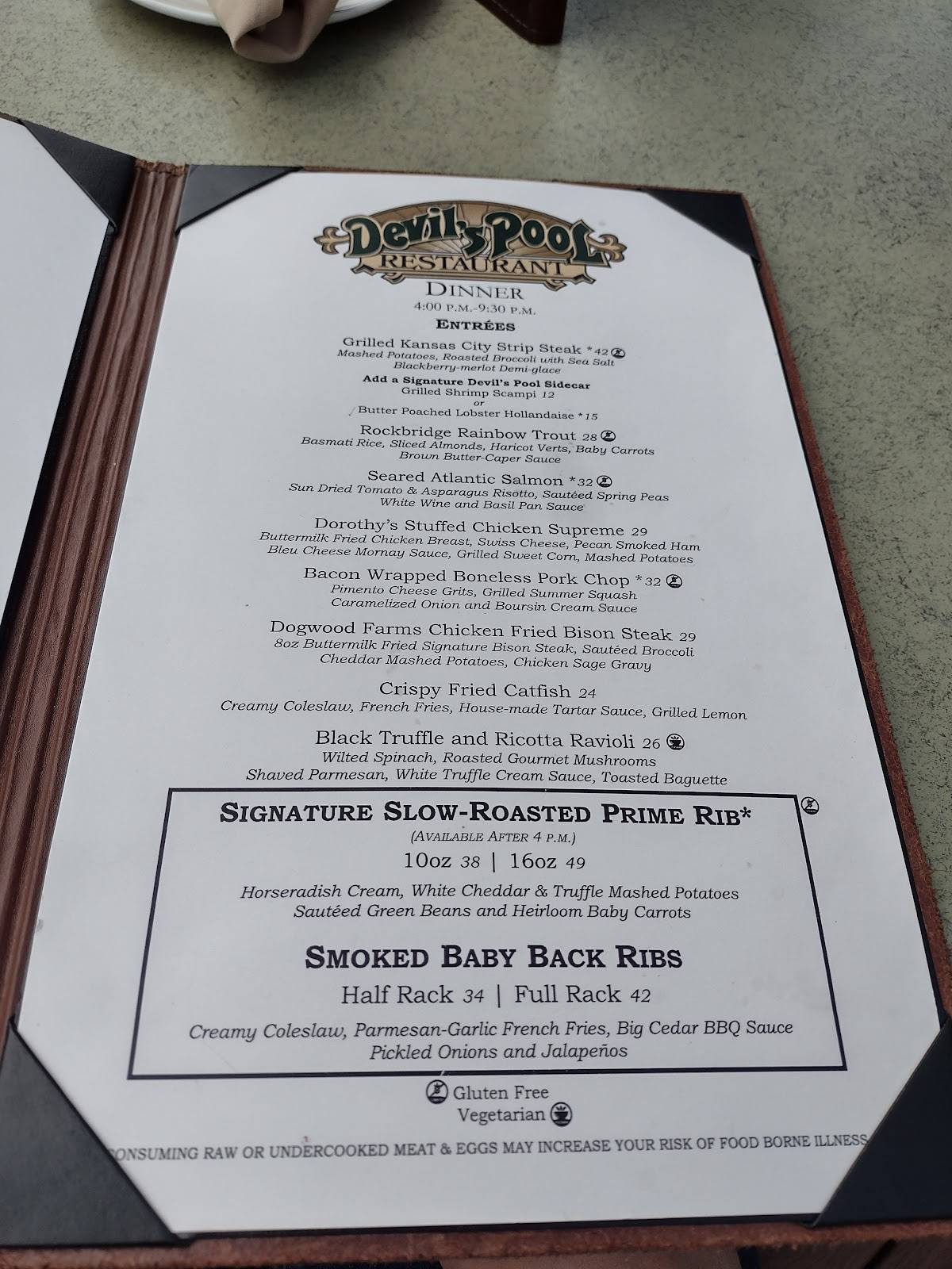 Menu at Devil's Pool Restaurant, USA, 612 Devil's Pool Rd