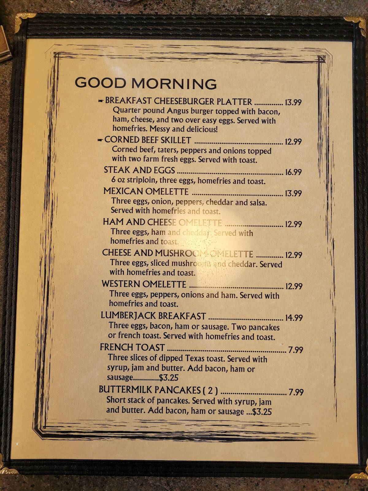 Menu at New Sarum Diner restaurant, Canada