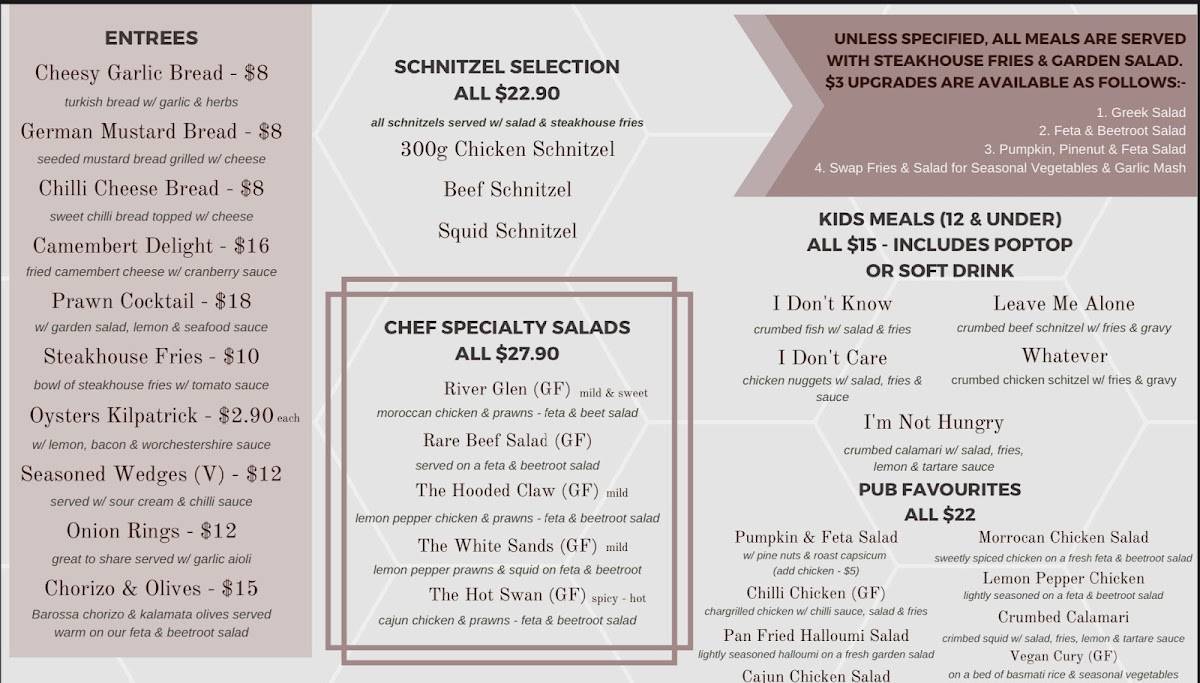 Menu at 1924 RiverFront Steakhouse, Murray Bridge