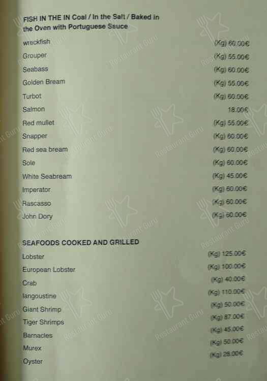 Menu at 5 Oceanos restaurant, Matosinhos