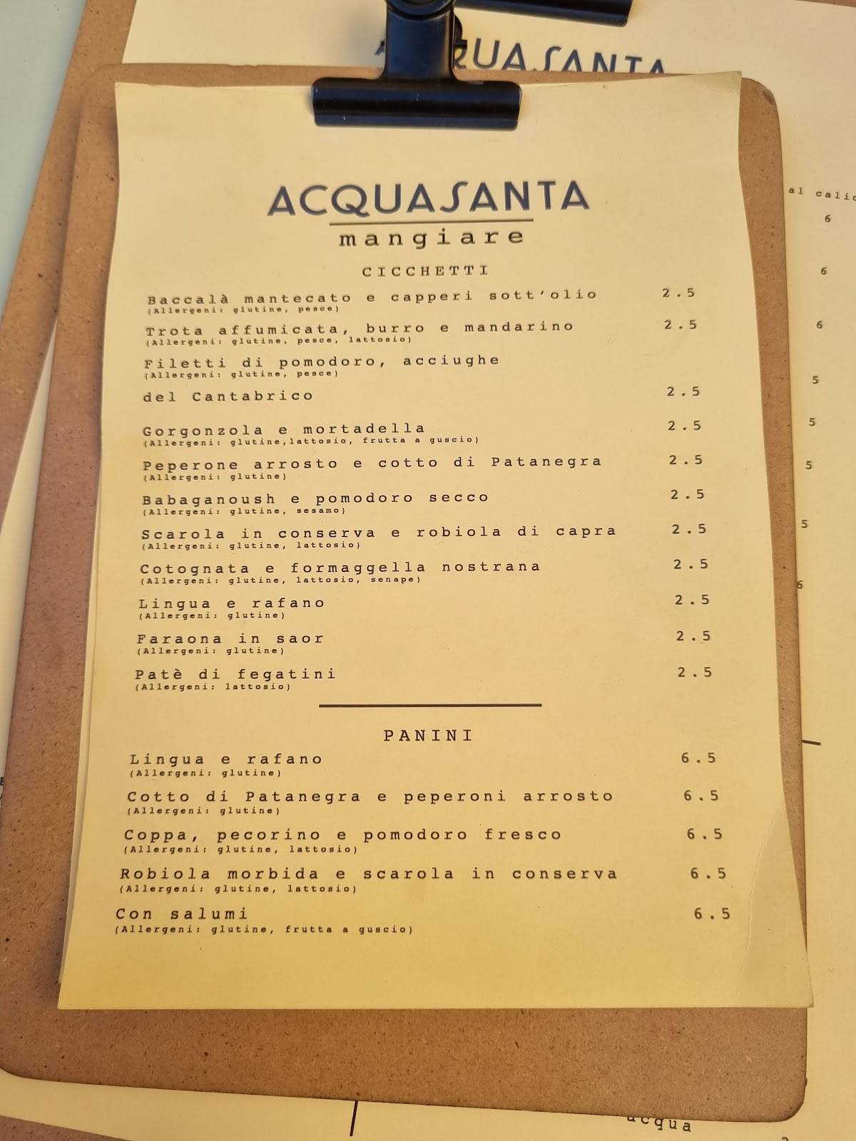 Menu da ACQUASANTA pub & bar, Brescia