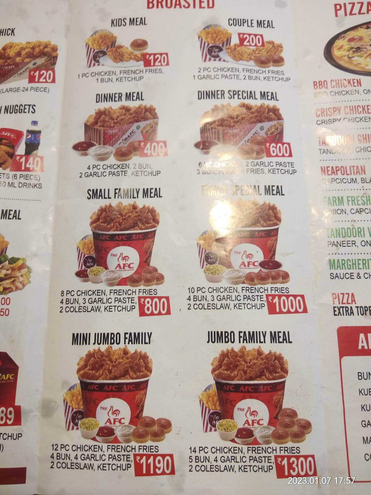 Menu at AFC Fried Chicken Kuttiady, Kuttiady
