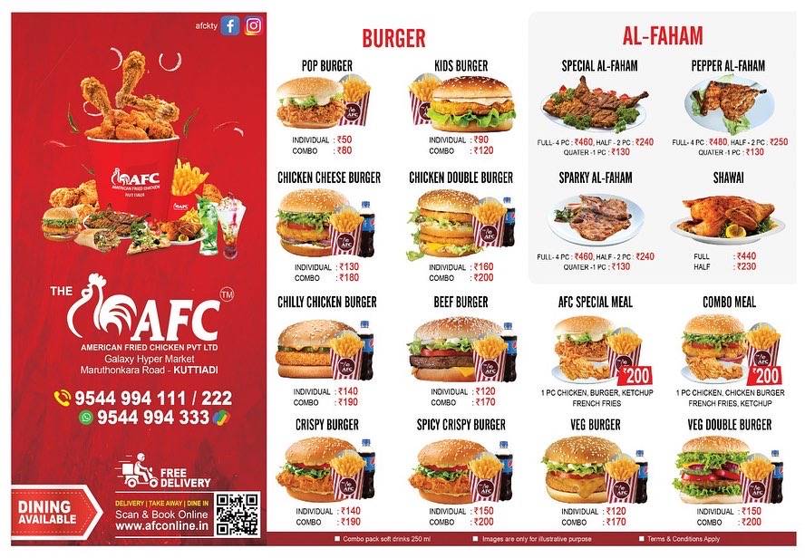 Menu at AFC Fried Chicken Kuttiady, Kuttiady