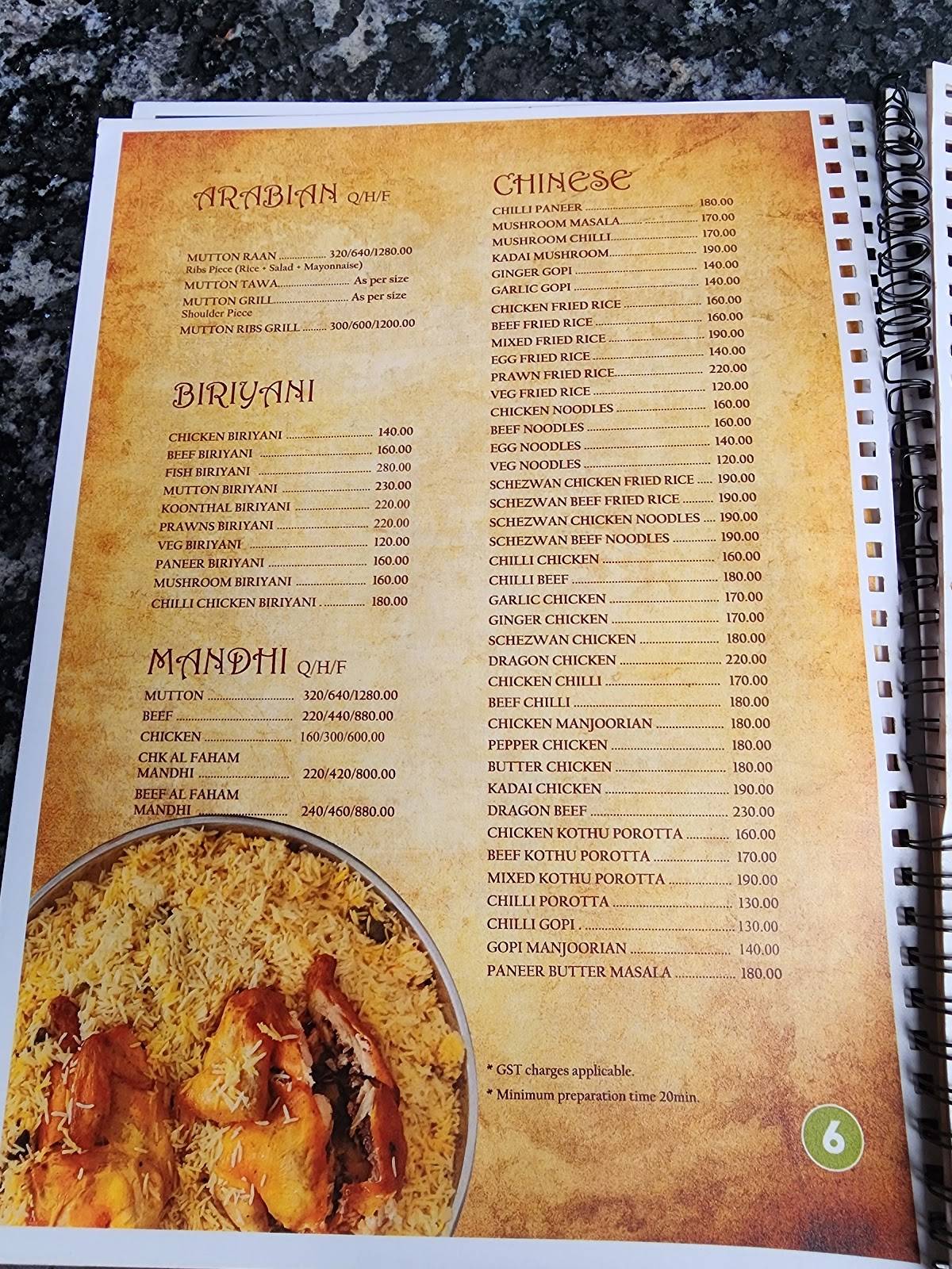 Menu at AL SAJ KITCHEN, Ernakulam, MINARVA GARDEN