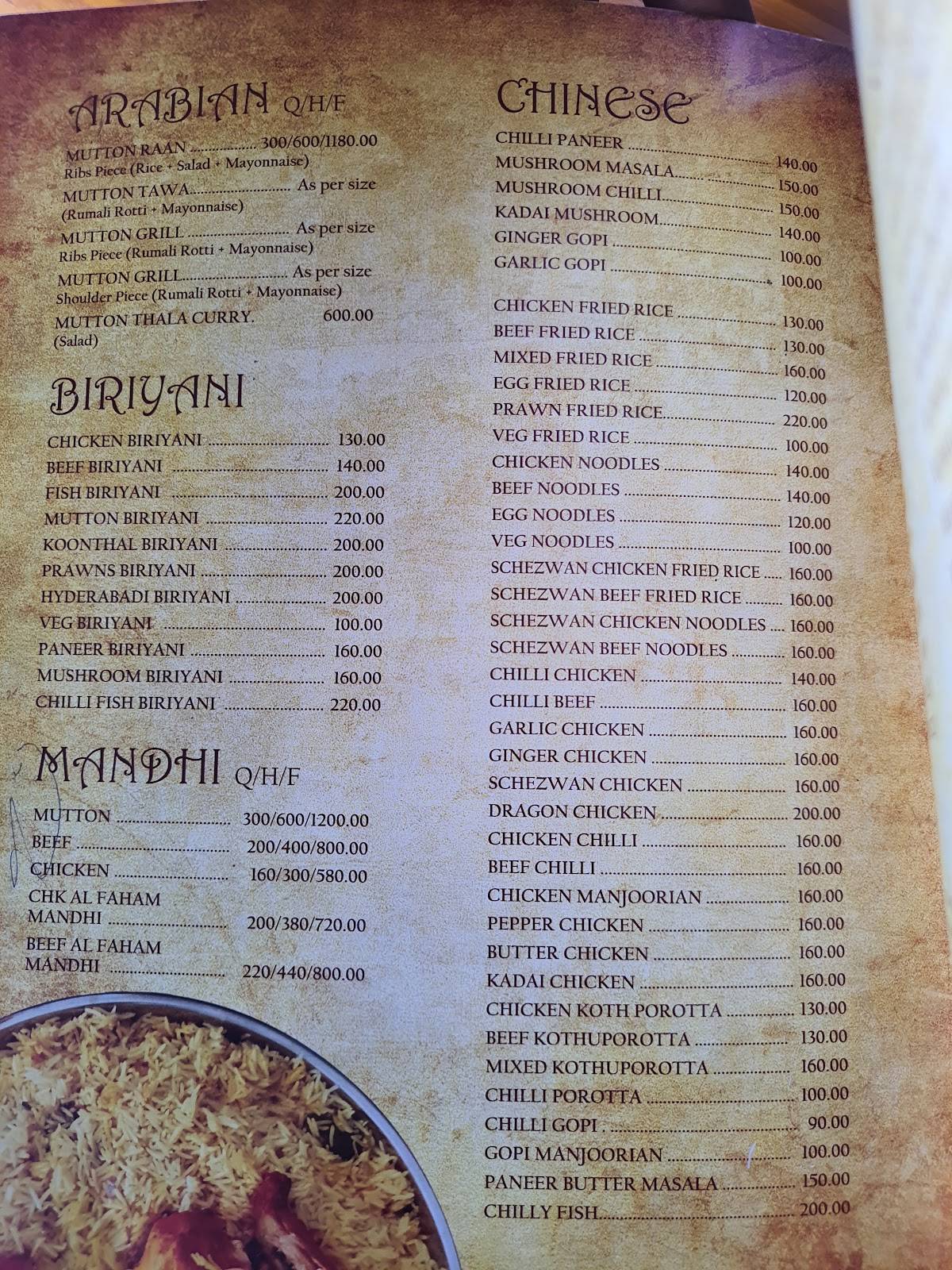 Menu at AL SAJ KITCHEN, Ernakulam, MINARVA GARDEN