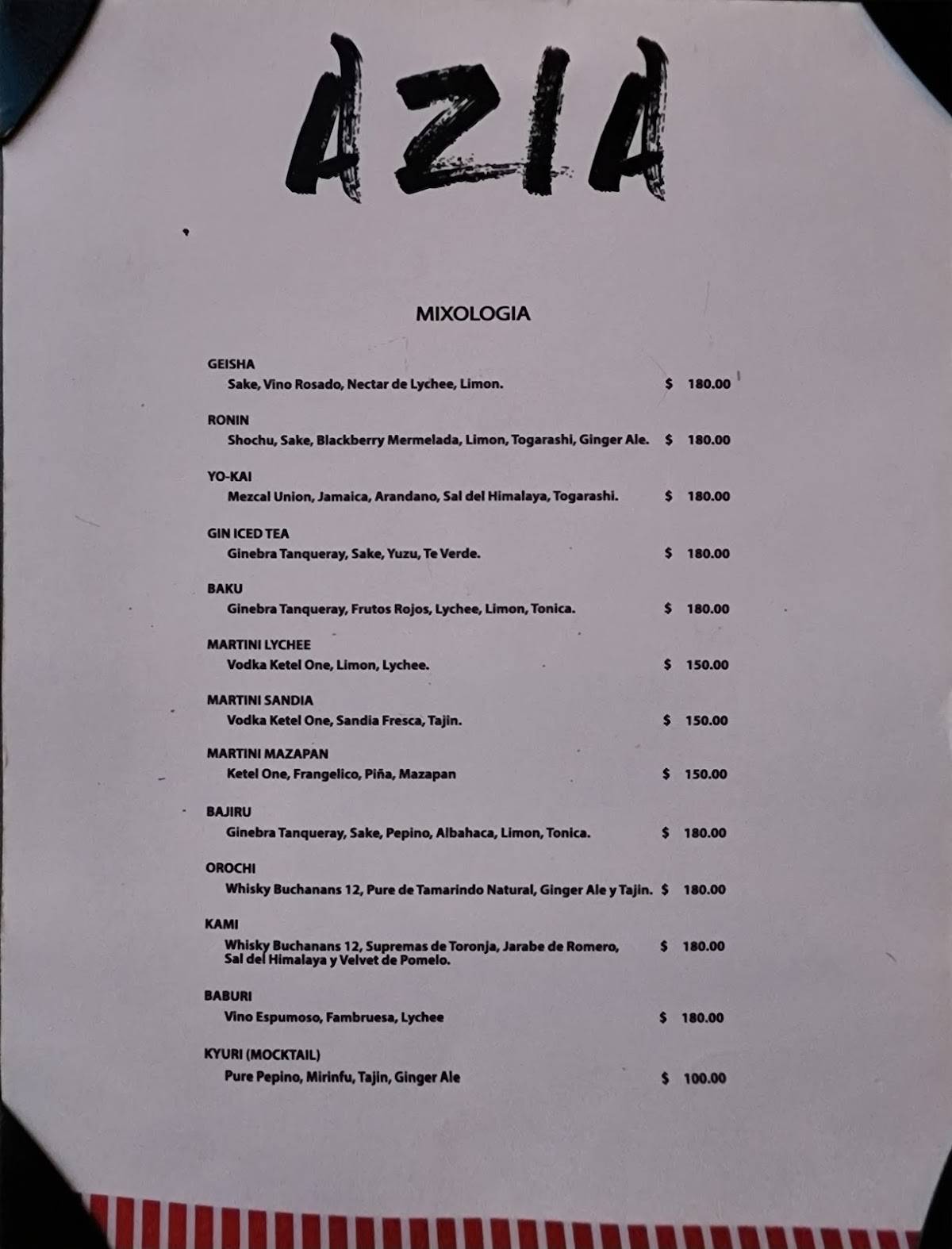 Carta del restaurante AZIA GDL, Guadalajara